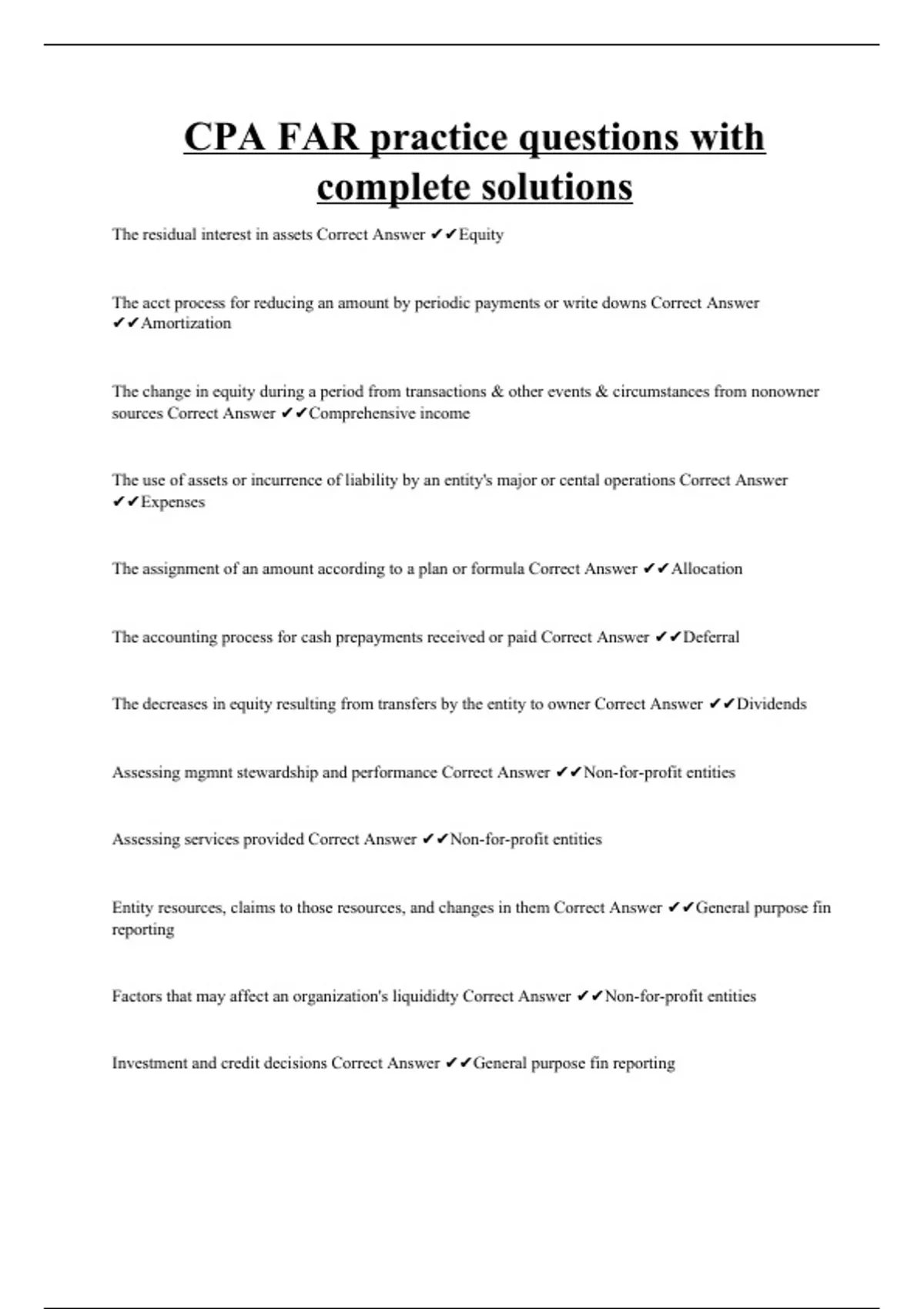 CPA FAR practice questions with complete solutions - CPA - Certified ...