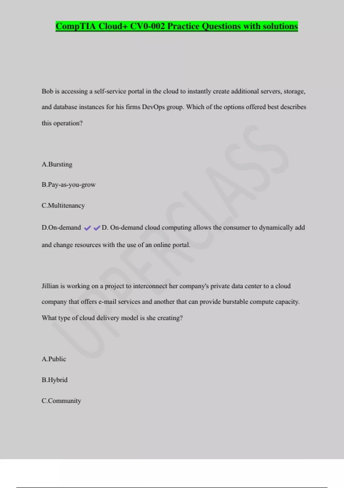 CompTIA Cloud+ CV0-002 Practice Questions with solutions - CompTia ...