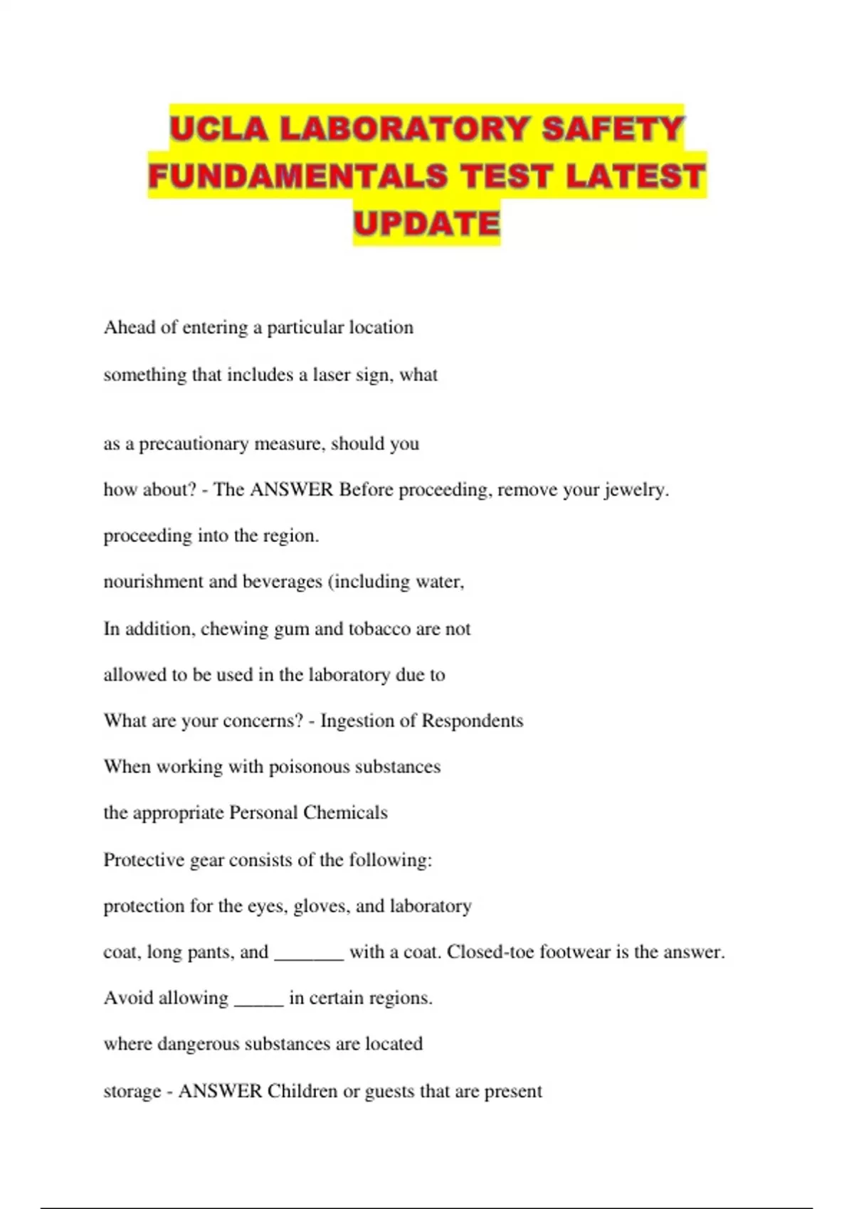 UCLA LABORATORY SAFETY FUNDAMENTALS TEST LATEST UPDATE - UCLA ...