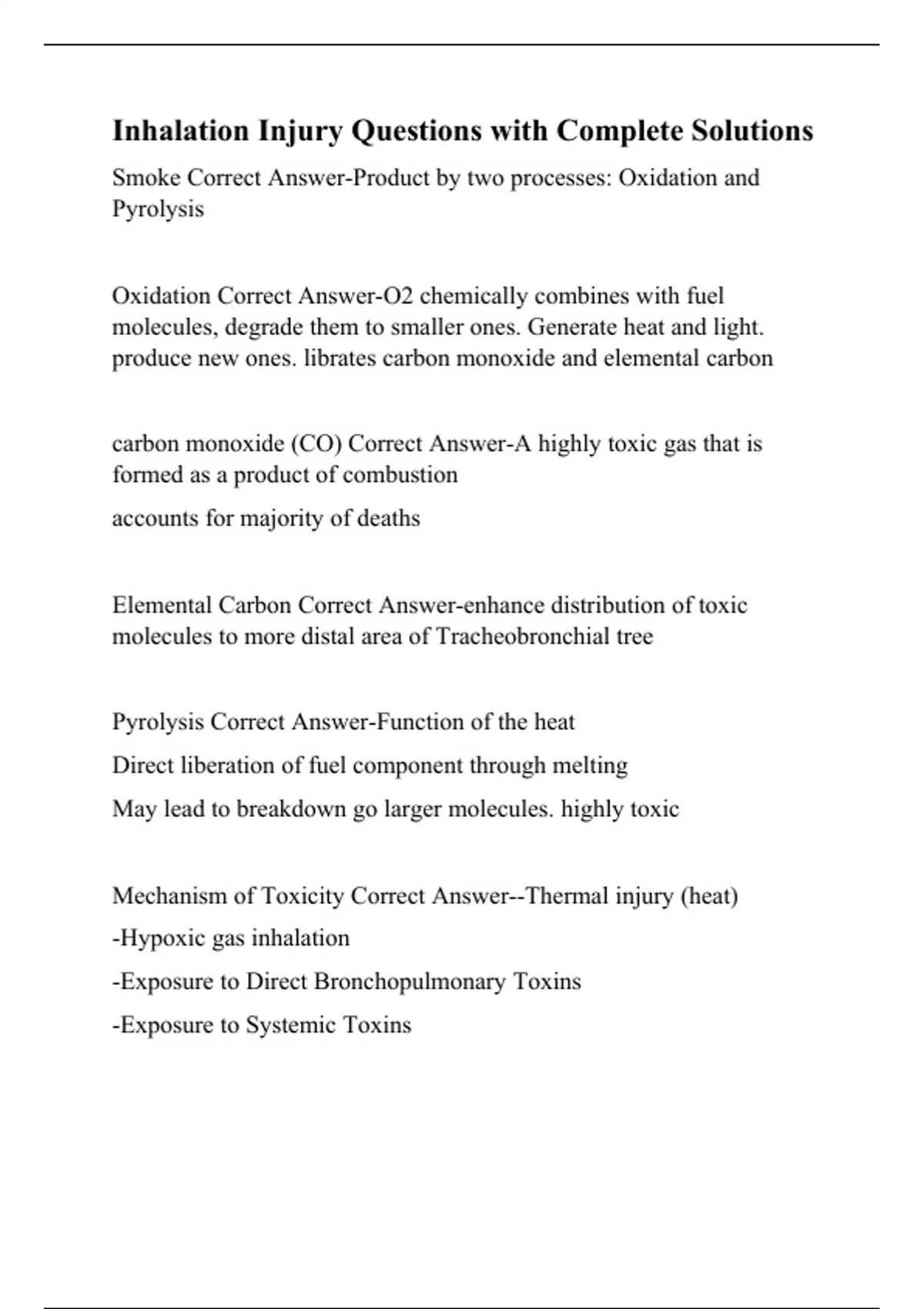 Inhalation Injury Questions with Complete Solutions - Inhalation Injury ...