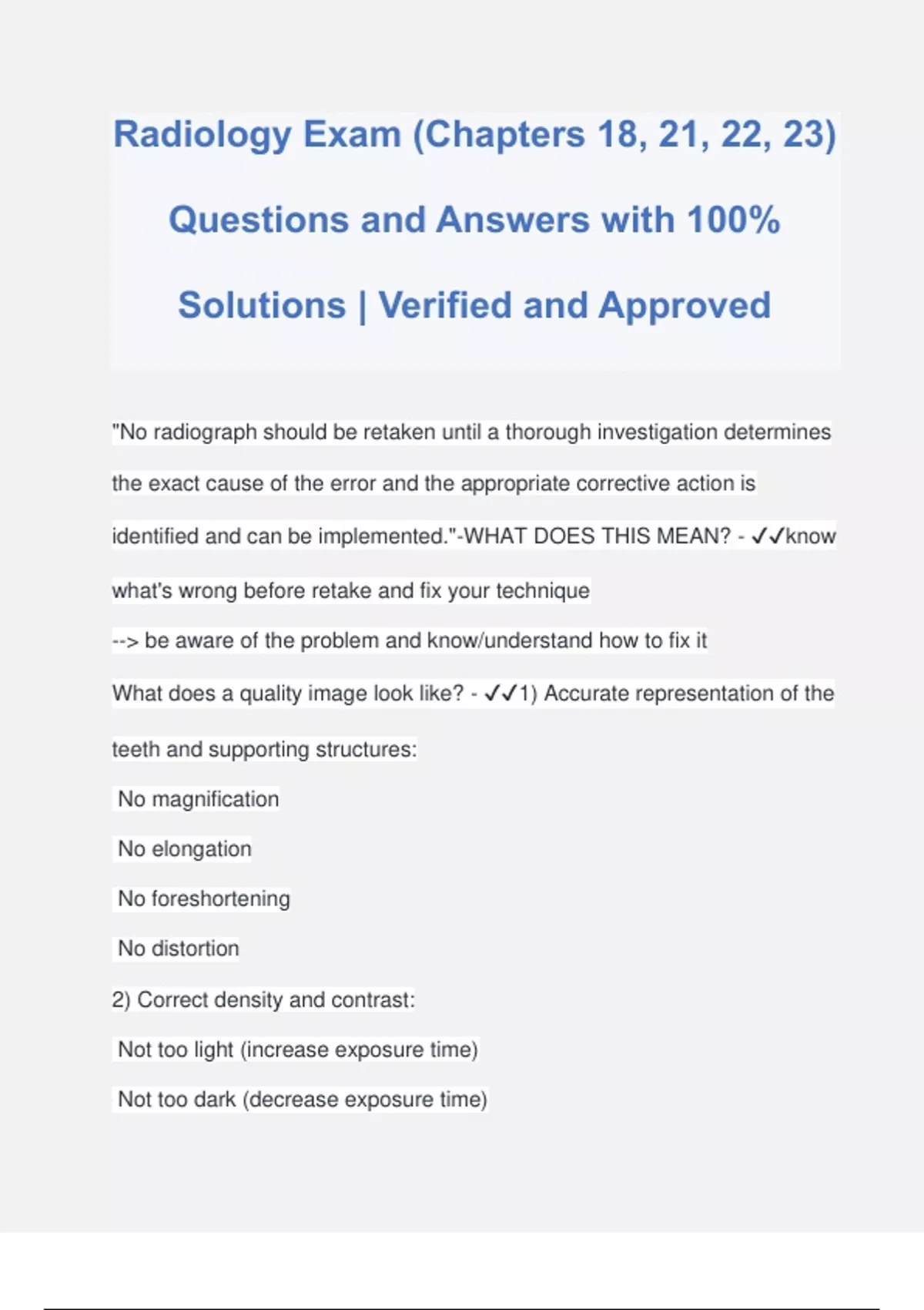 Radiology Exam (Chapters 18, 21, 22, 23) Questions and Answers with 100 ...