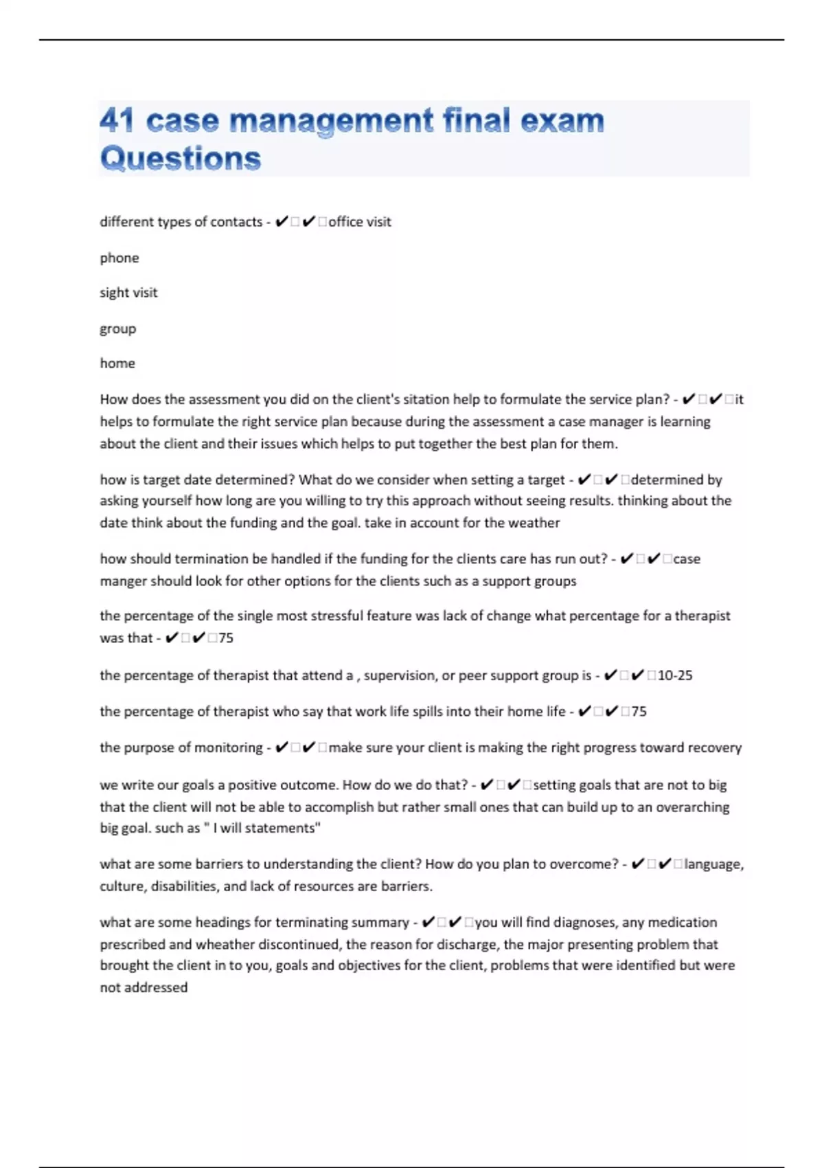 41 case management final exam Questions With Correct Answers - Case Management - Stuvia US