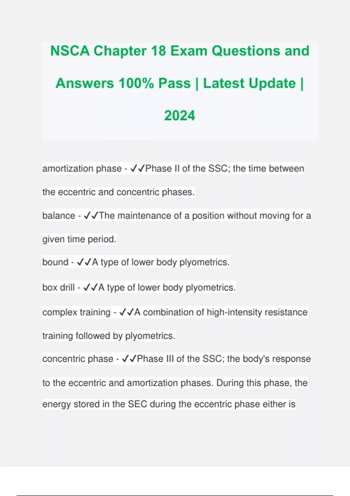NSCA Chapter 18 Exam Questions and Answers 100% Pass | Latest Update ...