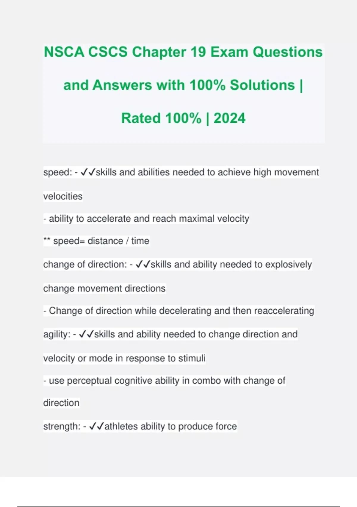NSCA CSCS Chapter 19 Exam Questions and Answers with 100% Solutions ...
