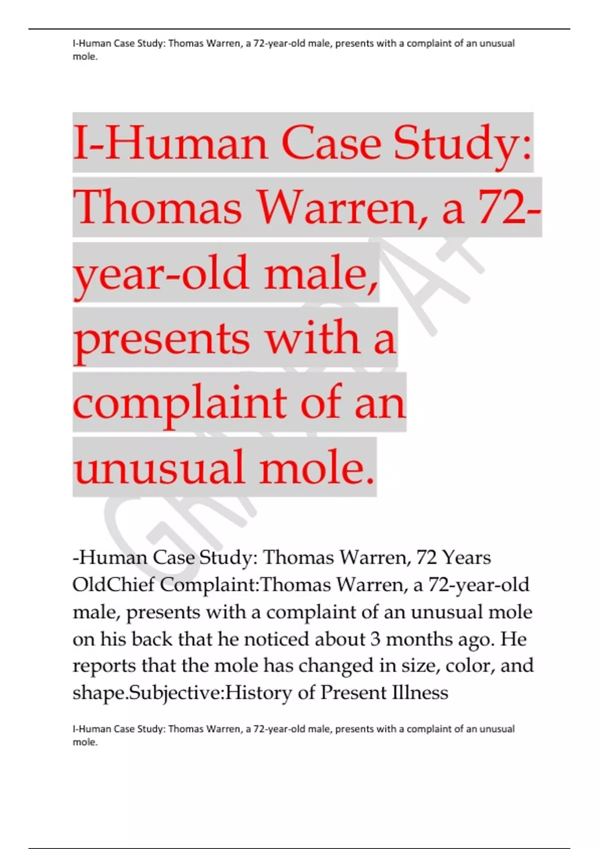 I-Human Case Study: Thomas Warren, a 72- year-old male, presents with a ...
