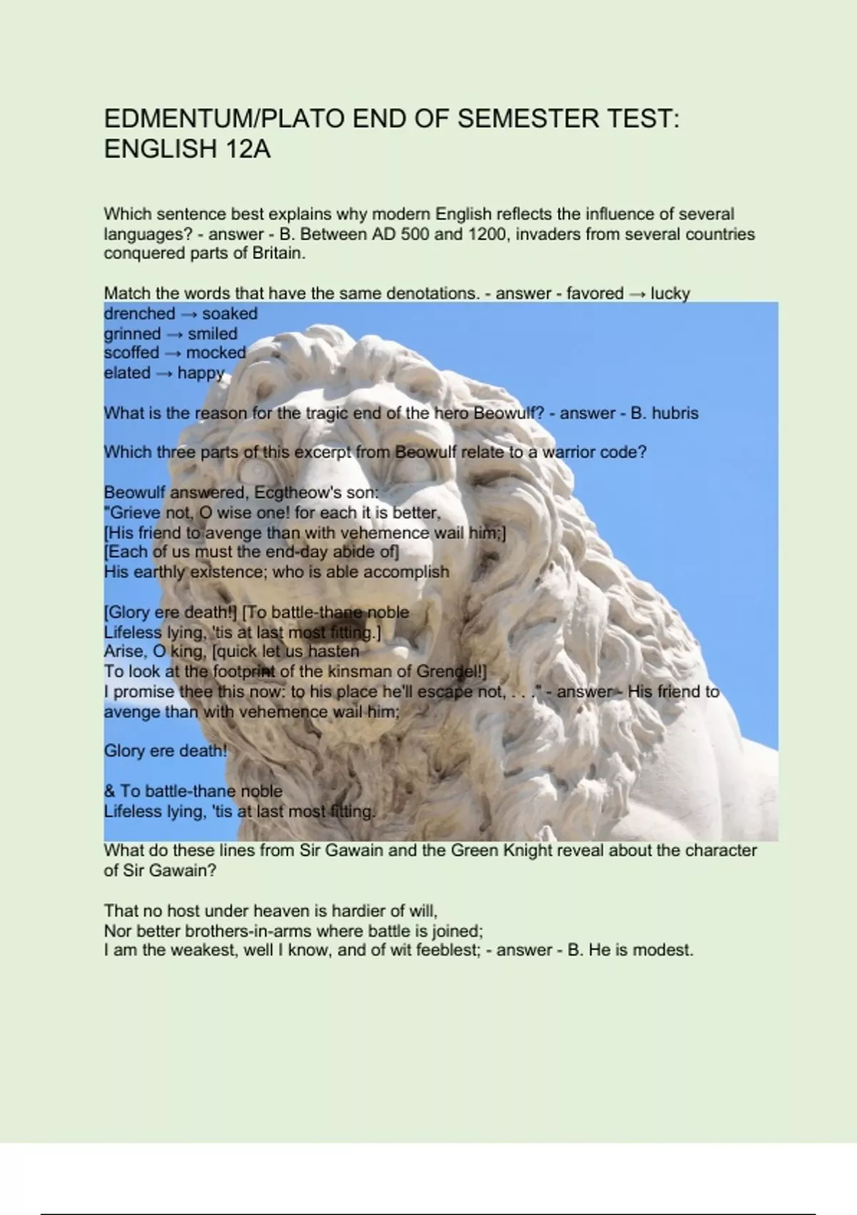 EDMENTUM/PLATO END OF SEMESTER TEST: ENGLISH 12A - EDMENTUM\' - Stuvia US