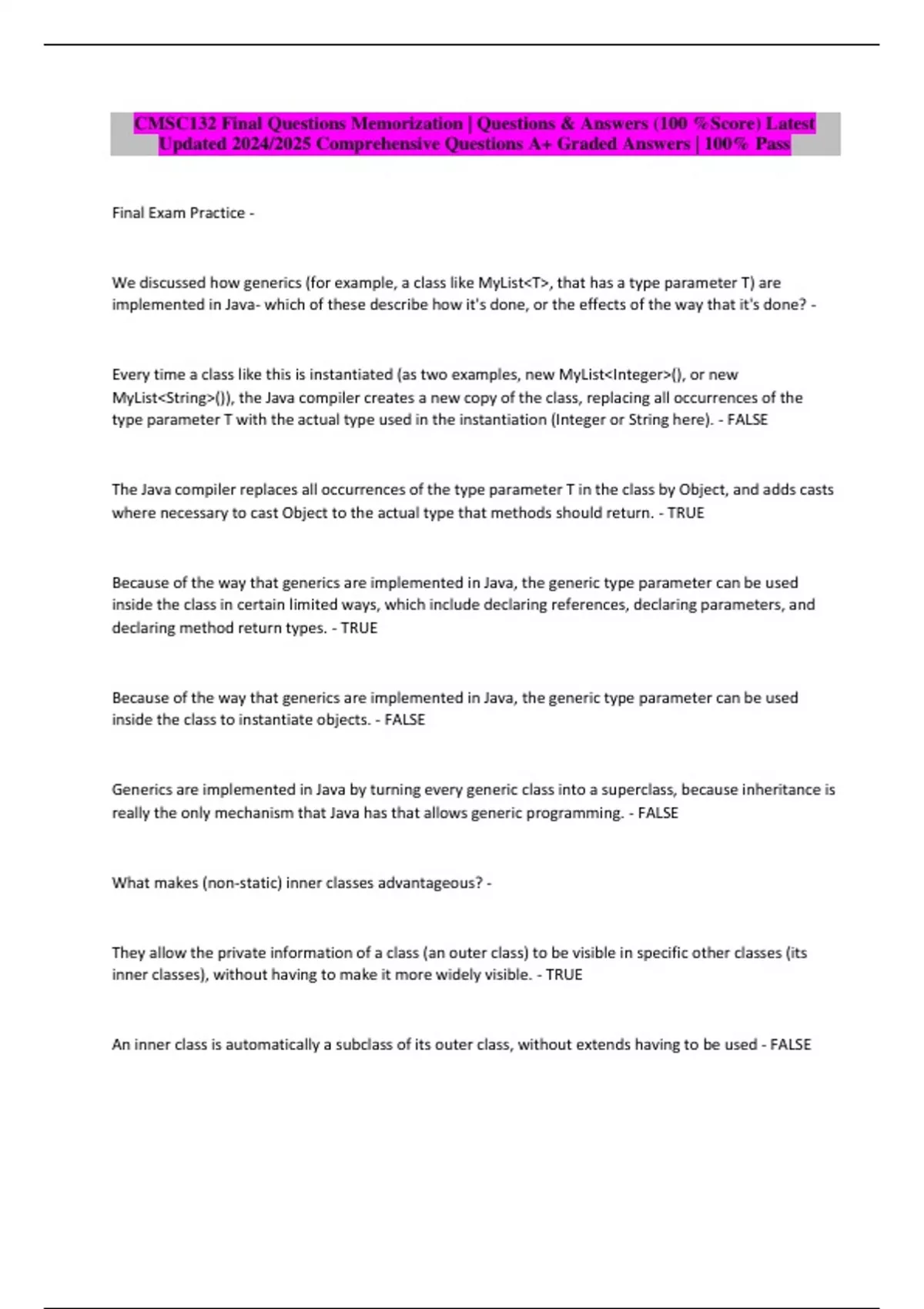 Cmsc132 Final Questions Memorization Questions And Answers 100 Score Latest Updated 2024 2025