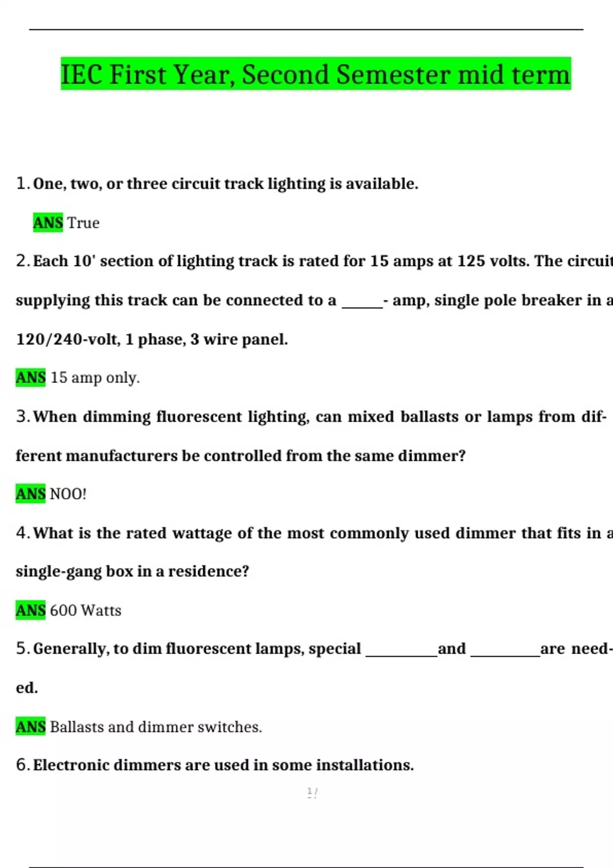 IEC 1st Year, 2nd Semester Midterm Exam Questions and Answers Latest ...