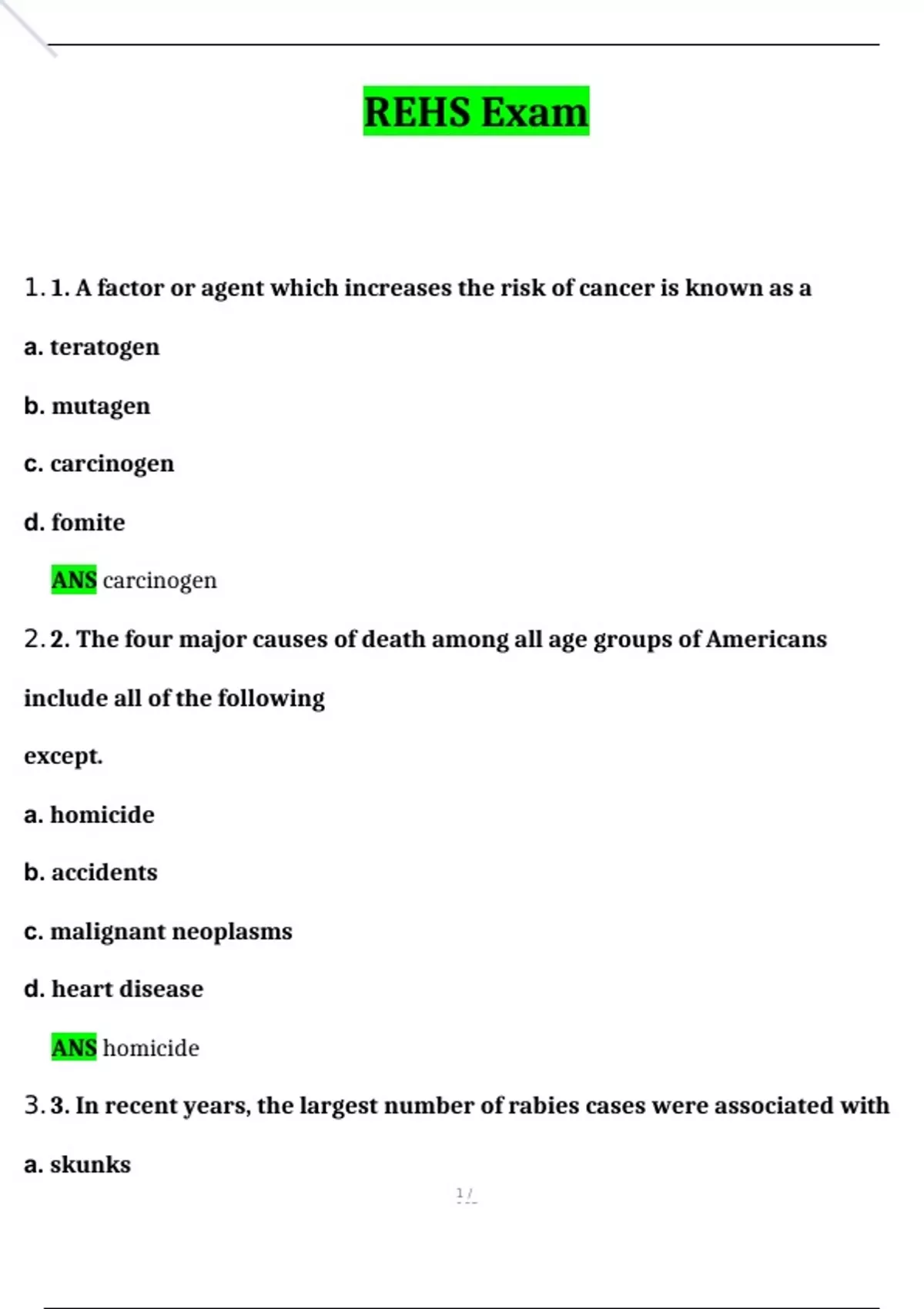 REHS Exam Questions and Answers Latest (2024 / 2025) (Verified Answers ...