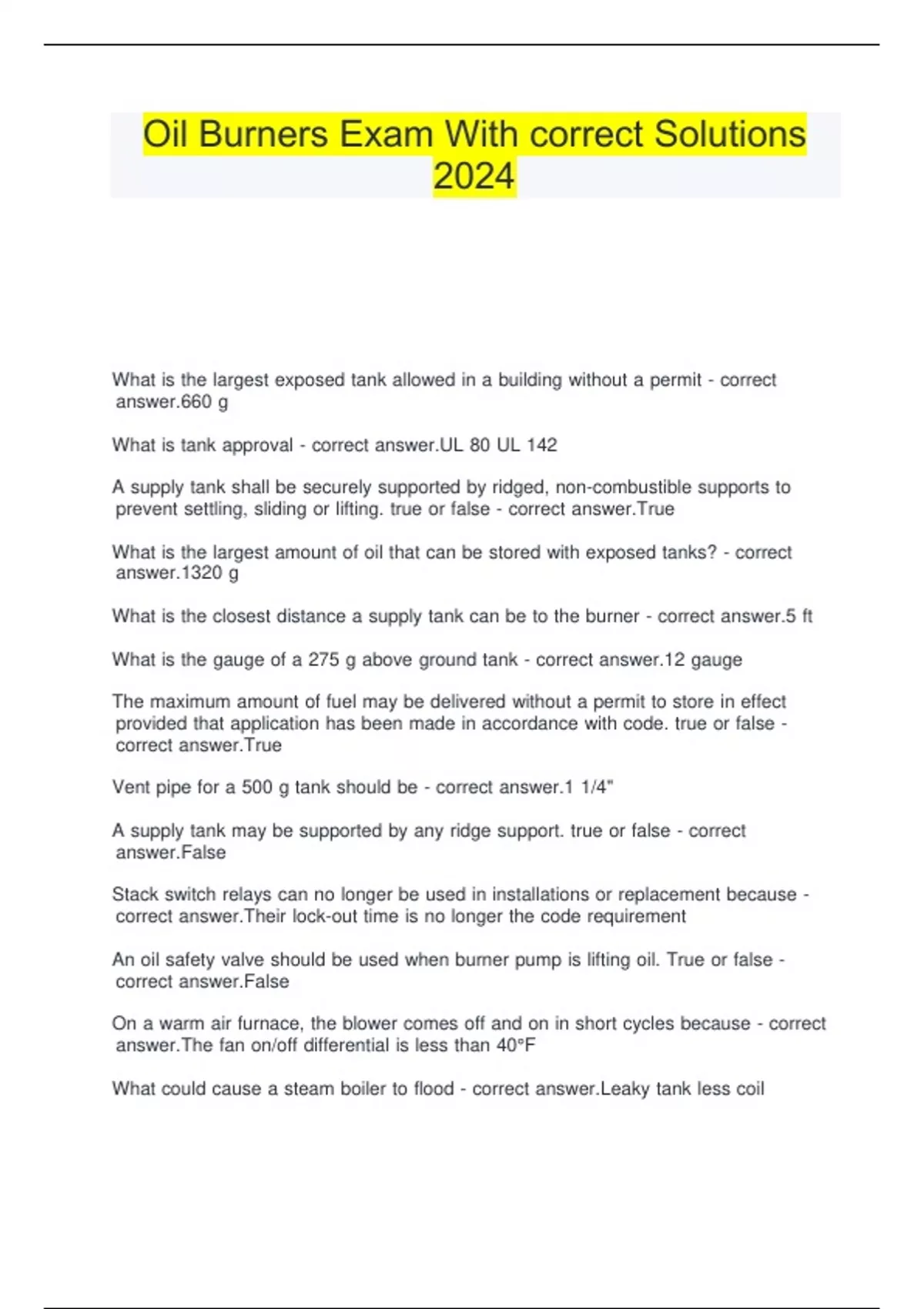 Oil Burners Exam With correct Solutions 2024 - Oil Burners - Stuvia US