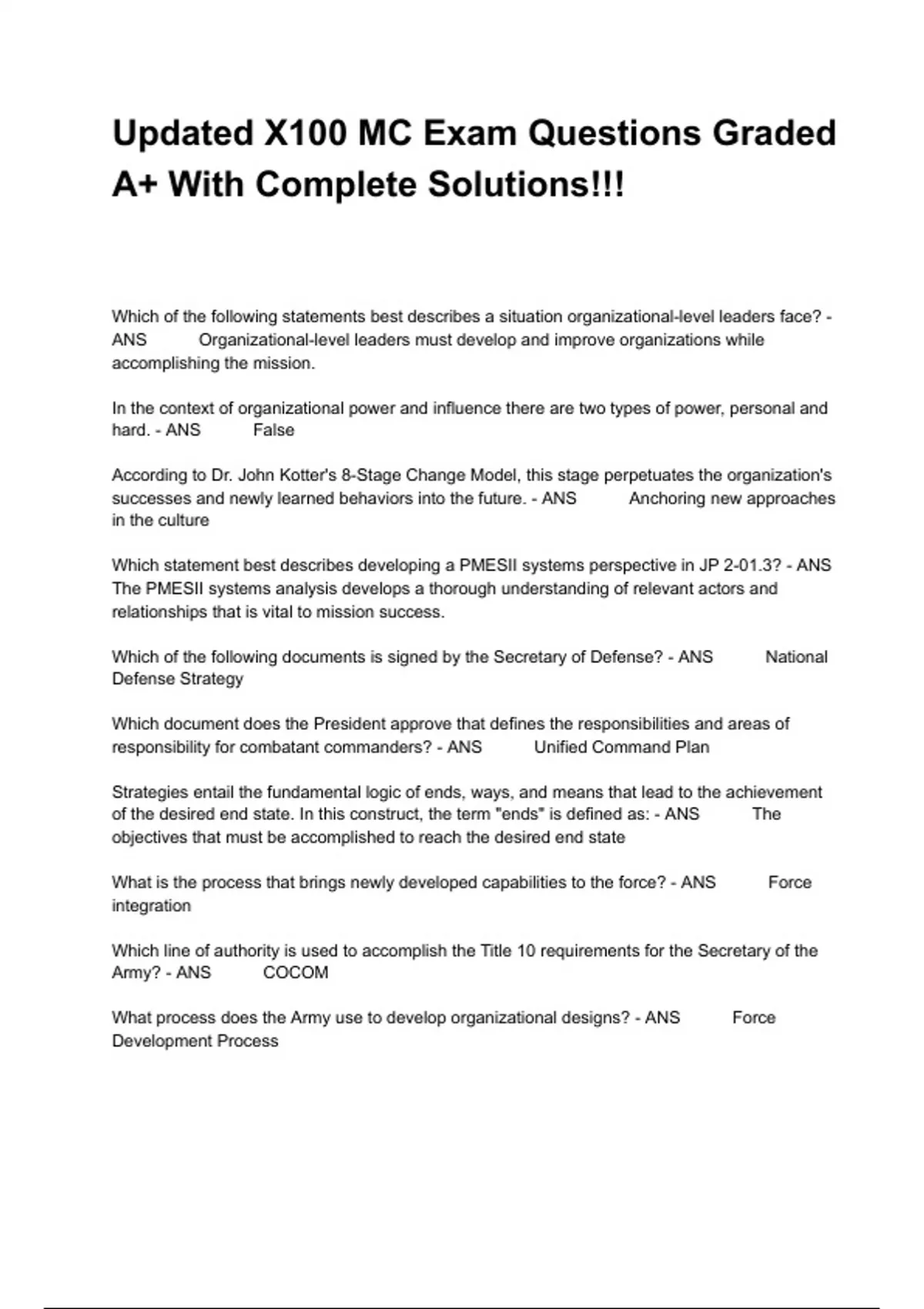 Updated X100 MC Exam Questions Graded A+ With Complete Solutions ...