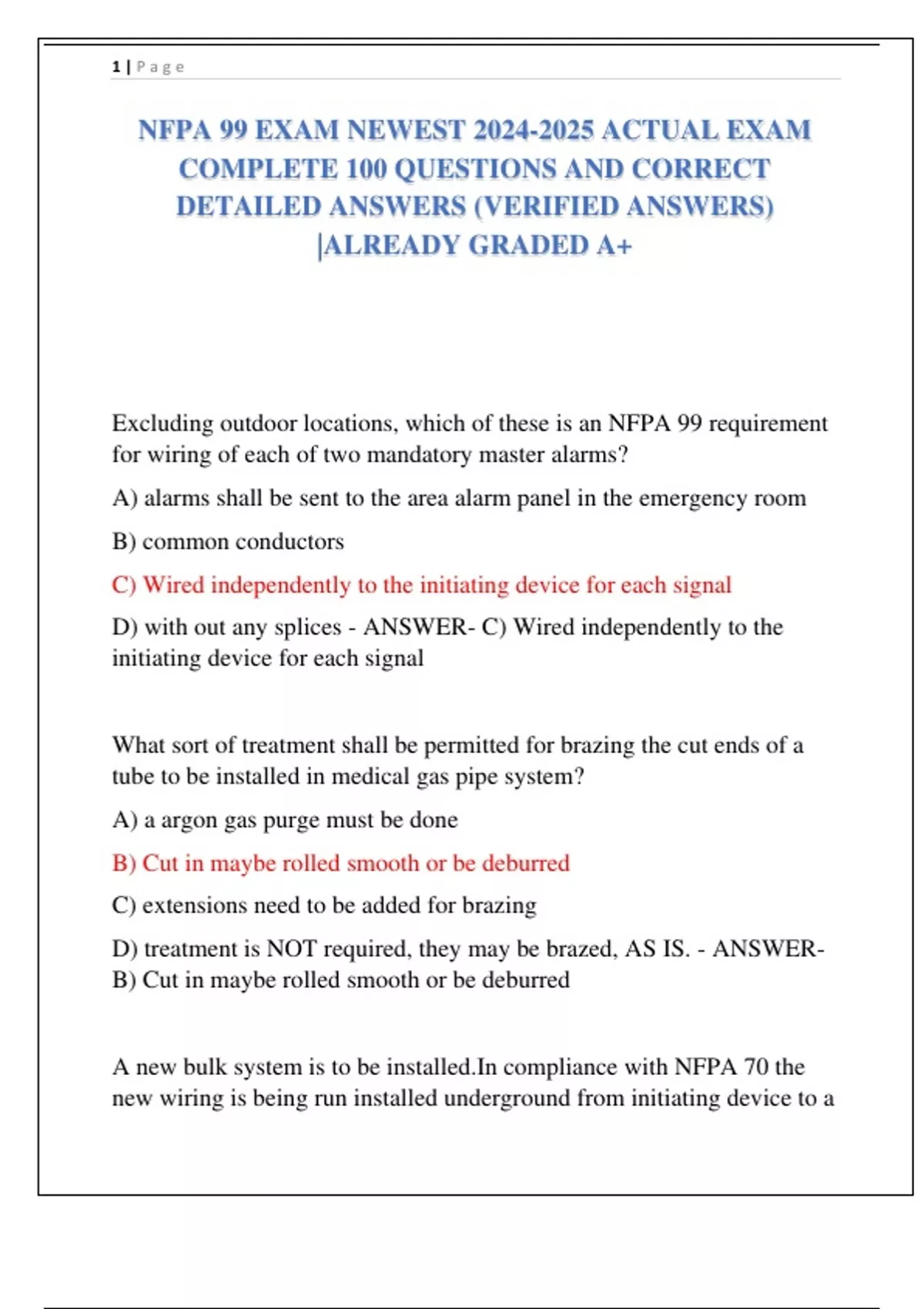 NFPA 99 EXAM NEWEST ACTUAL EXAM COMPLETE 100 QUESTIONS AND CORRECT ...