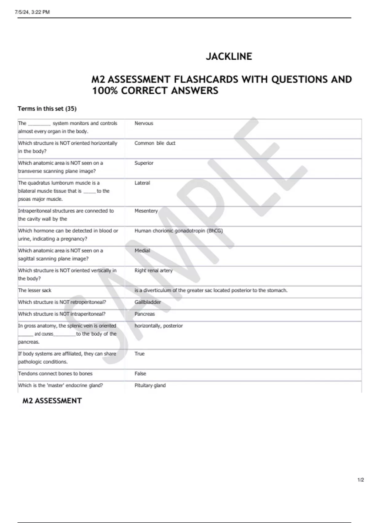 M2 ASSESSMENT FLASHCARDS WITH QUESTIONS AND 100% CORRECT ANSWERS - Biology - Stuvia US