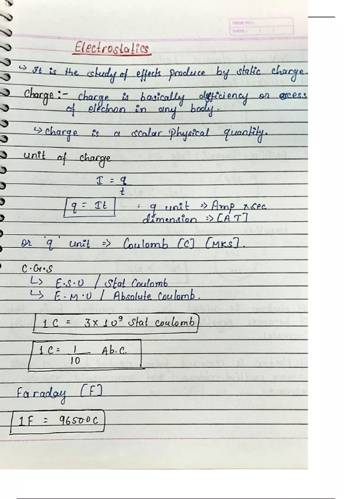 Electrostatics grade 12 physics handwritten notes - Electrostatics ...