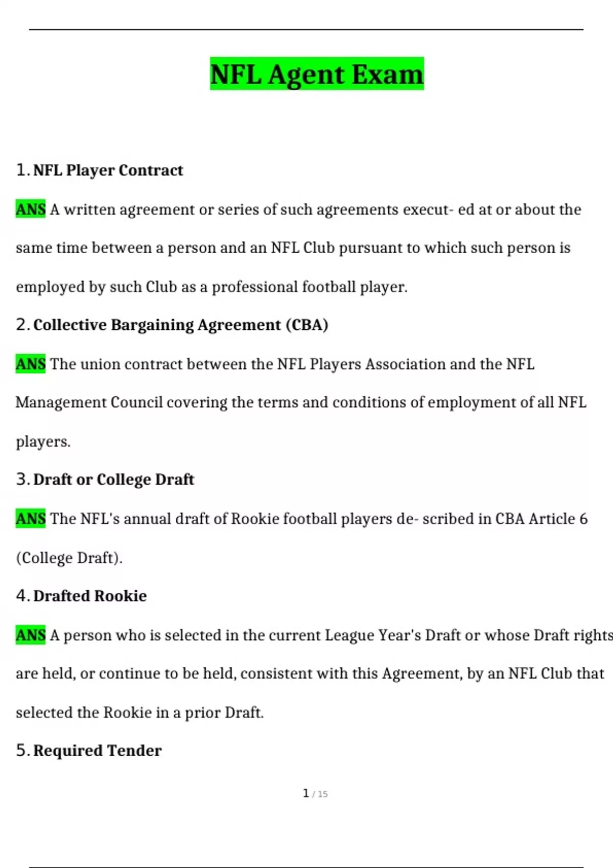 NFL Agent Exam | 85 Actual Questions and Answers 100% Correct - NFL ...