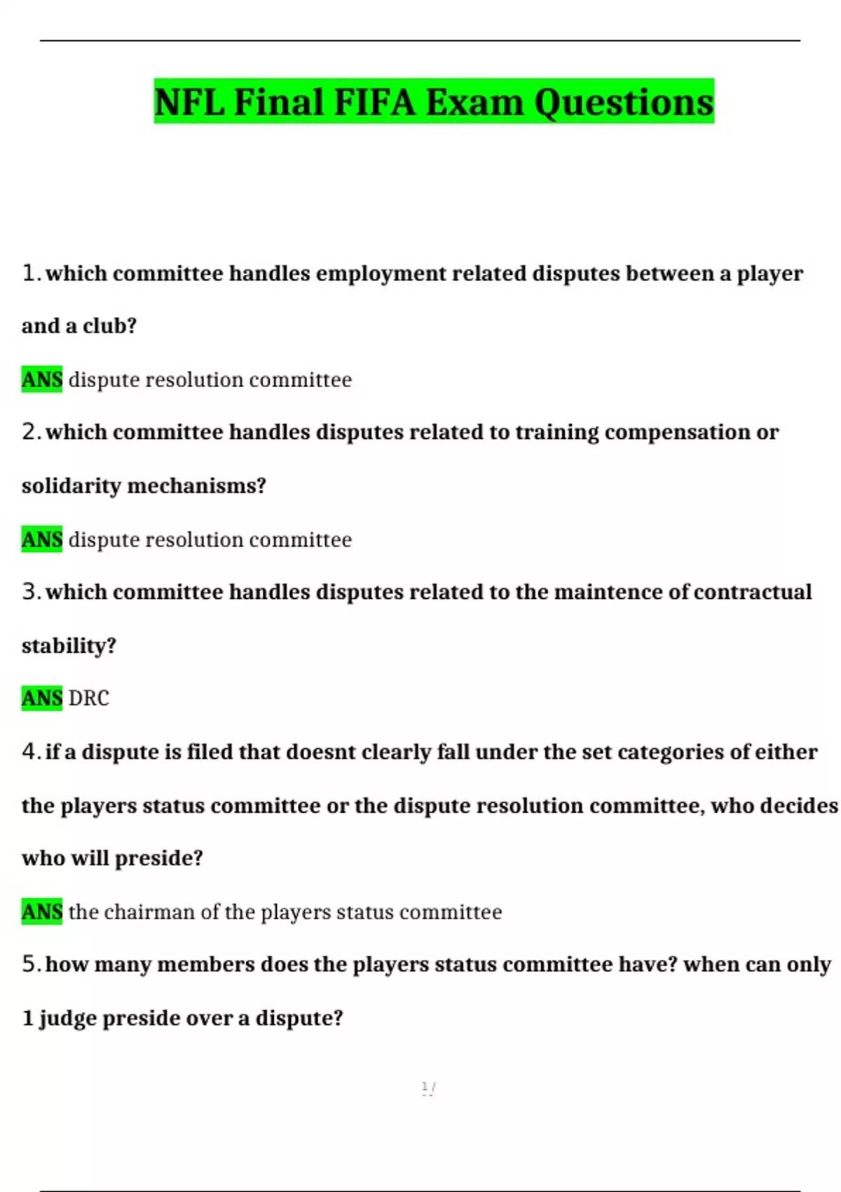 NFL Final FIFA Exam 2024 Questions and Answers Latest (2024 / 2025 ...