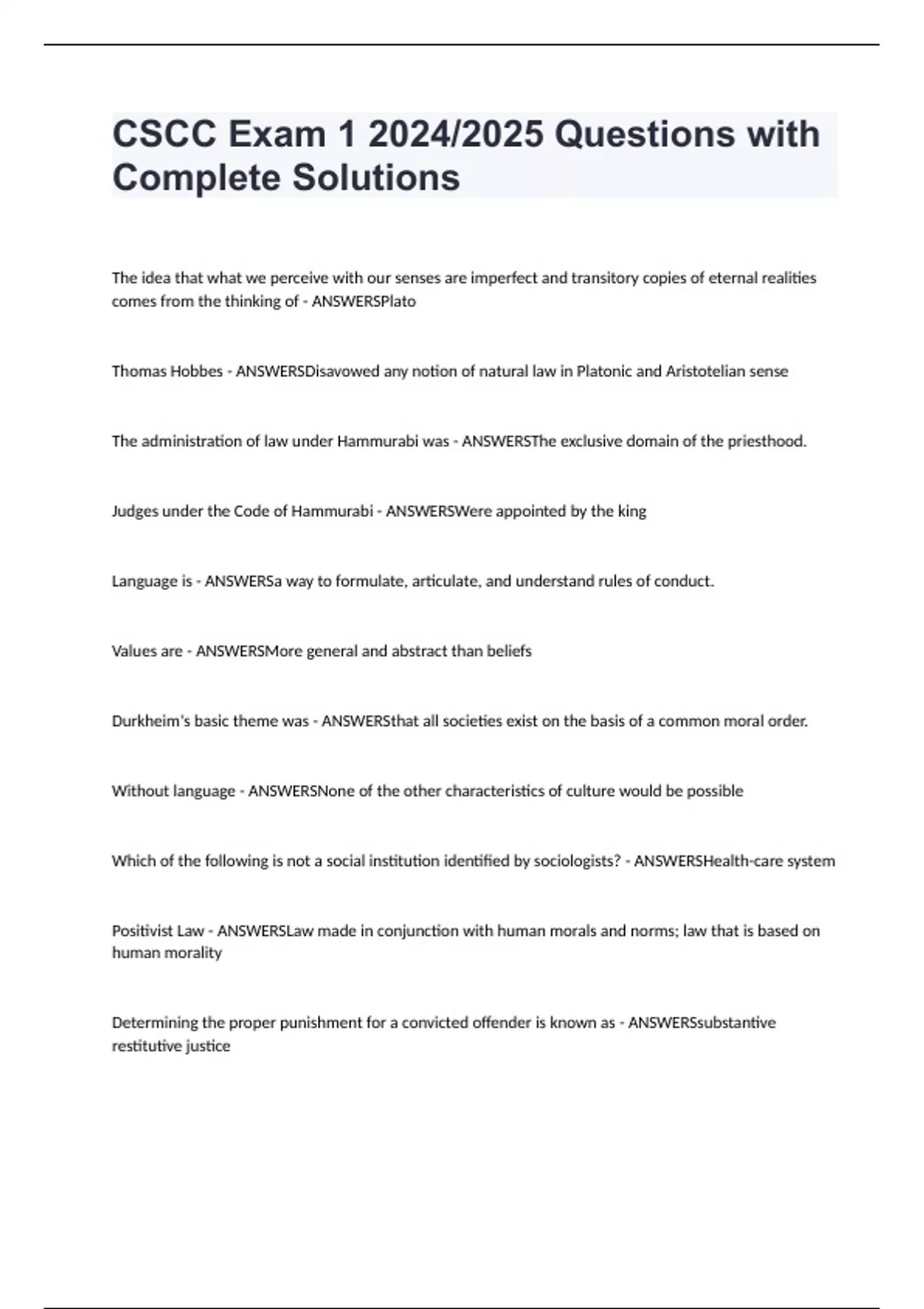 CSCC Exam 1 2024/2025 Questions with Complete Solutions - CSCC - Stuvia US