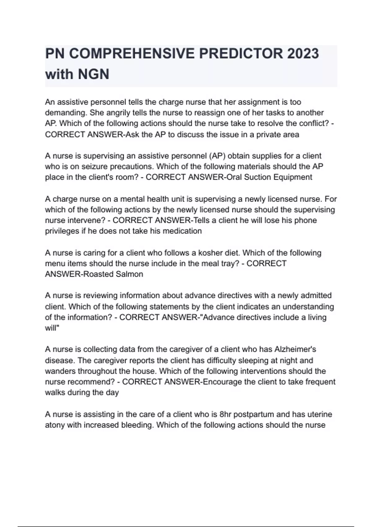 PN COMPREHENSIVE PREDICTOR 2023 with NGN all Questions & answers solved ...