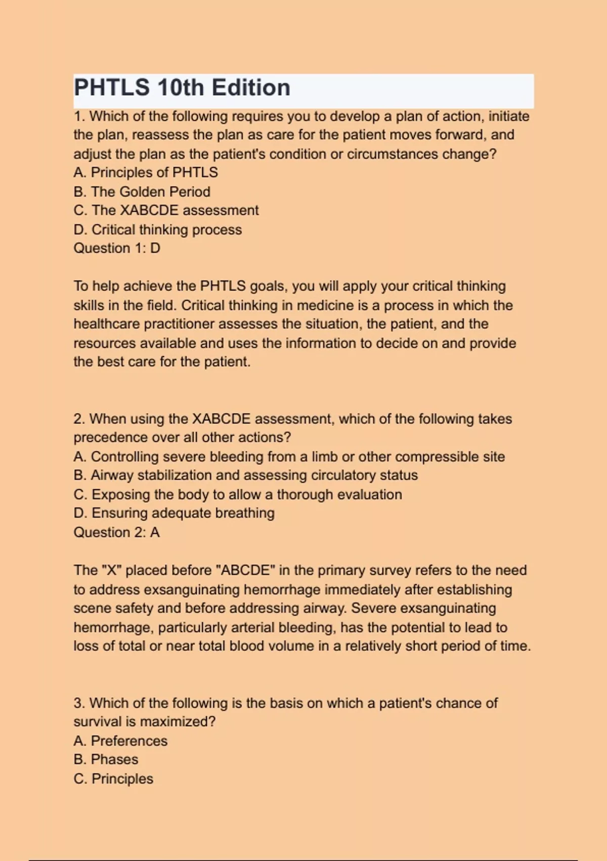 PHTLS 10th Edition (Latest 2025/ 2026 Update) Questions and Verified ...