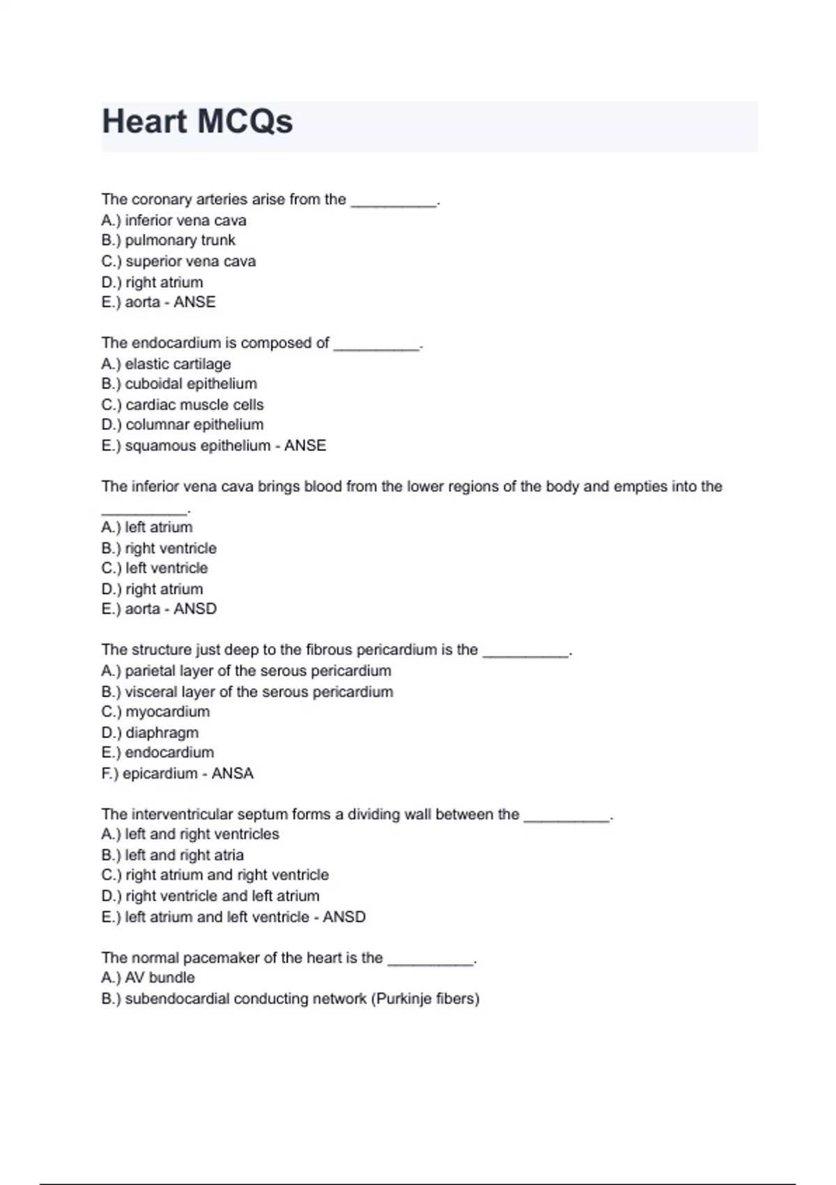 HEART MCQ EXAM 2024/2025 QUESTIONS WITH 100% CORRECT ANSWERS!! (ALL ...