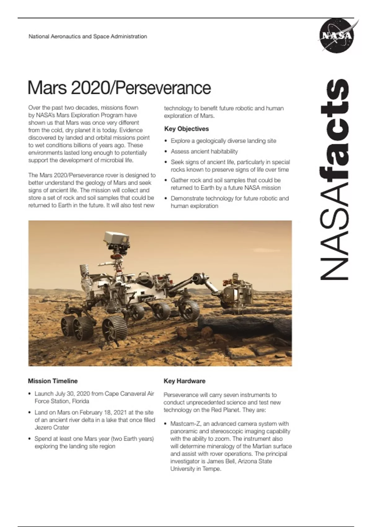 Summary Mars Perseverance Fact Sheet - Mars Perseverance - Stuvia US