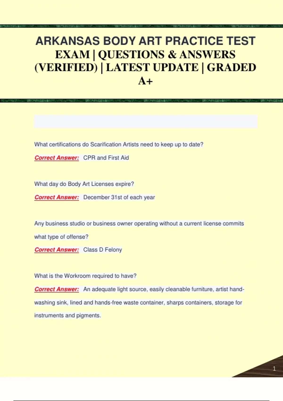 Arkansas Body Art Practice Test Exam | Questions & Answers (Verified ...