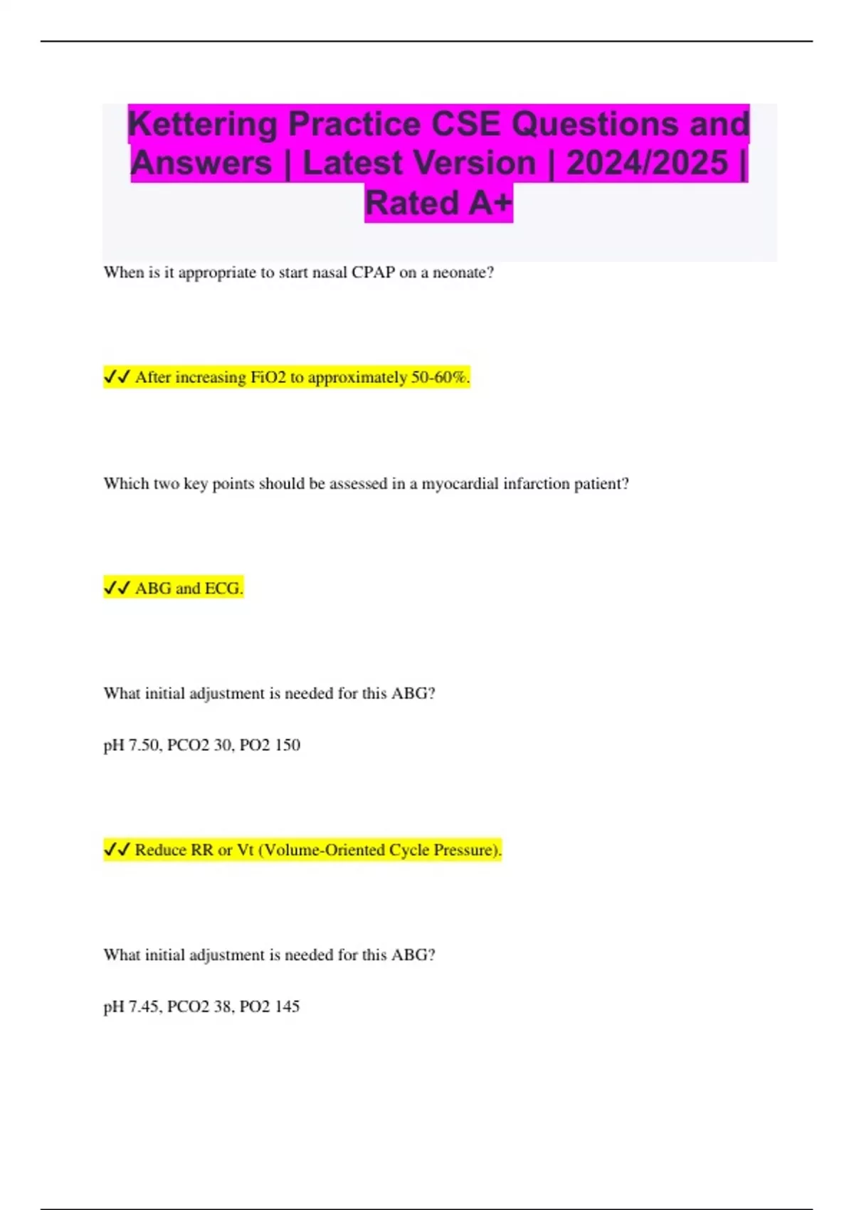 Kettering Practice CSE Questions and Answers | Latest Version | 2024/ ...