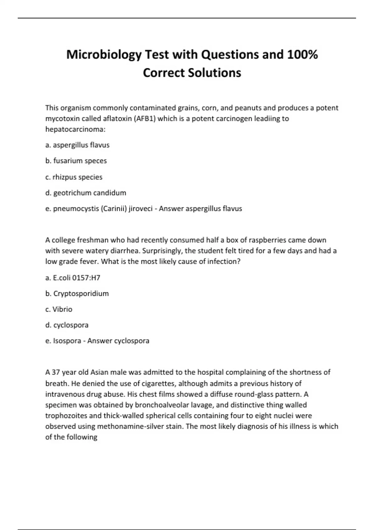 Microbiology Test with Questions and 100% Correct Solutions ...