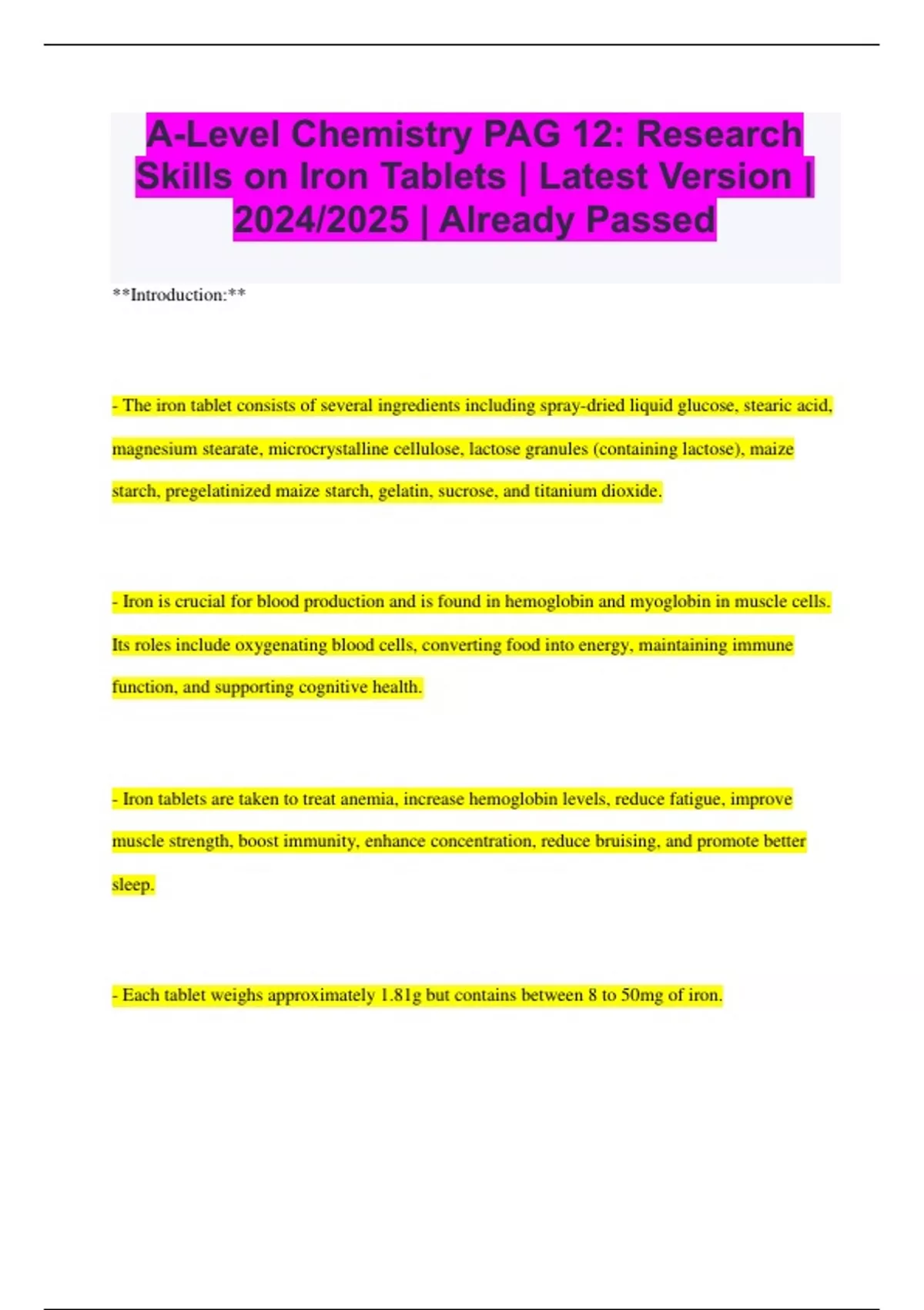 A-Level Chemistry PAG 12: Research Skills on Iron Tablets | Latest ...