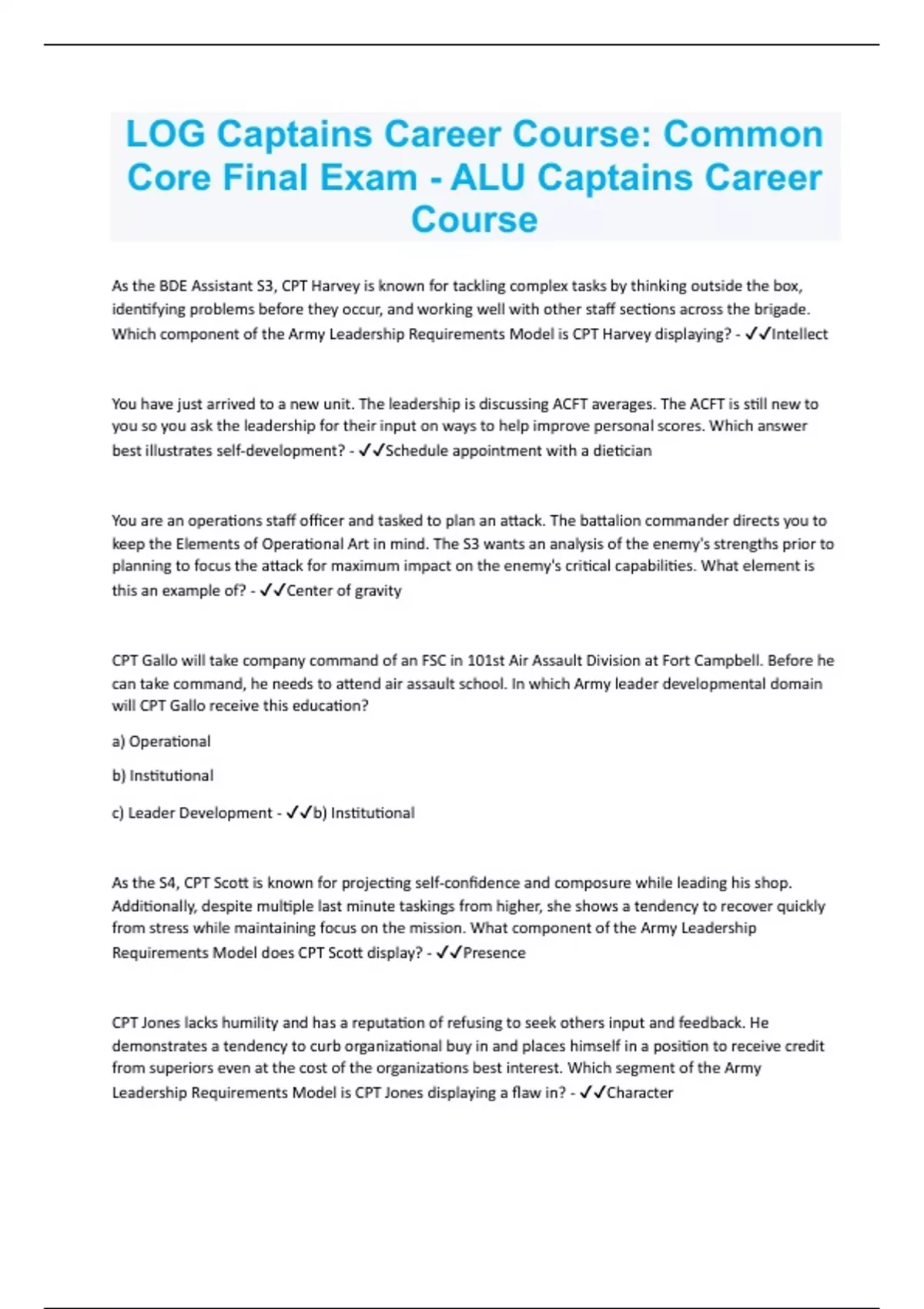 Log Captains Career Course Common Core Final Exam Alu Captains Career Course Top Verified