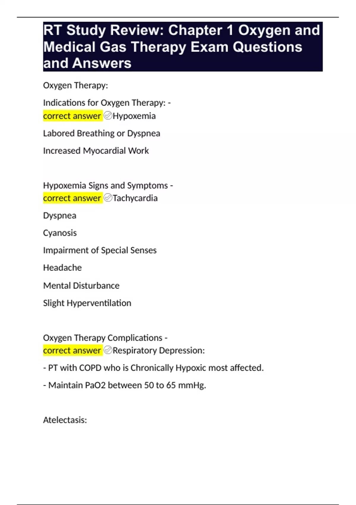 RT Study Review: Chapter 1 Oxygen and Medical Gas Therapy Exam Questions and Answers - RT ...