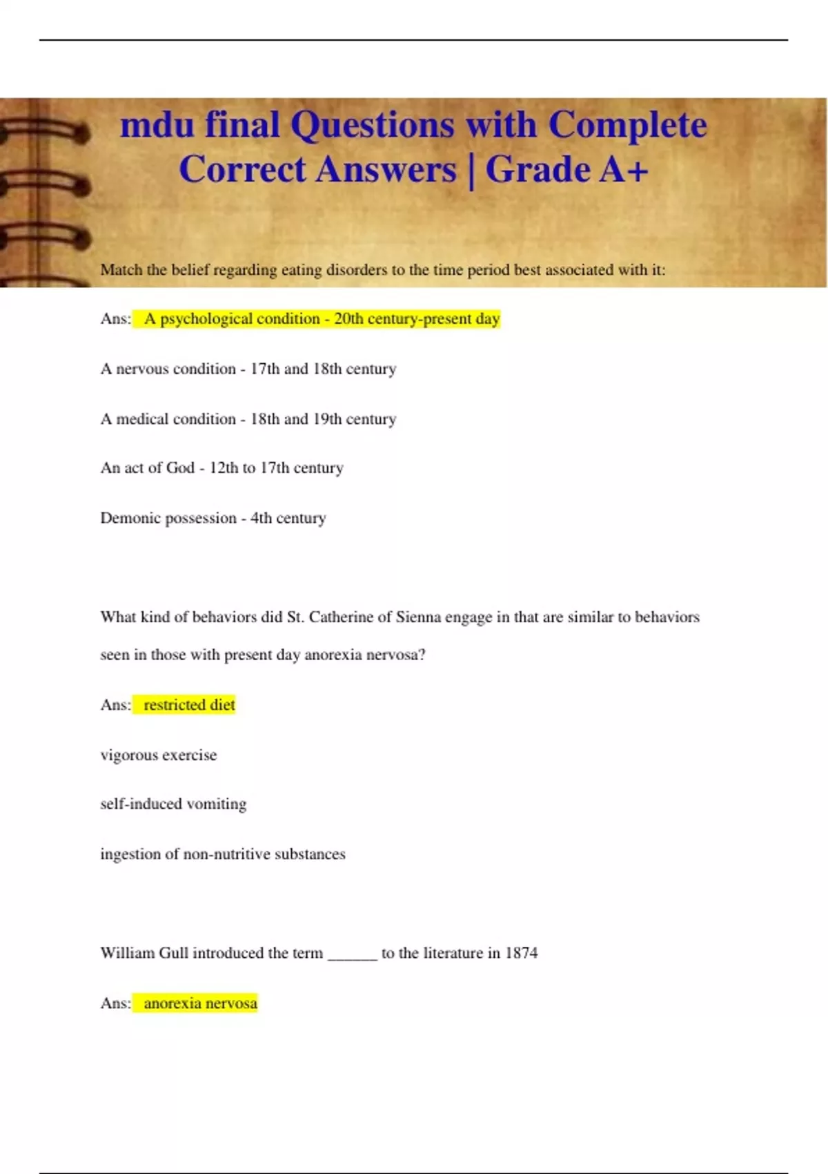 mdu final Questions with Complete Correct Answers | Grade A+ - MDU ...