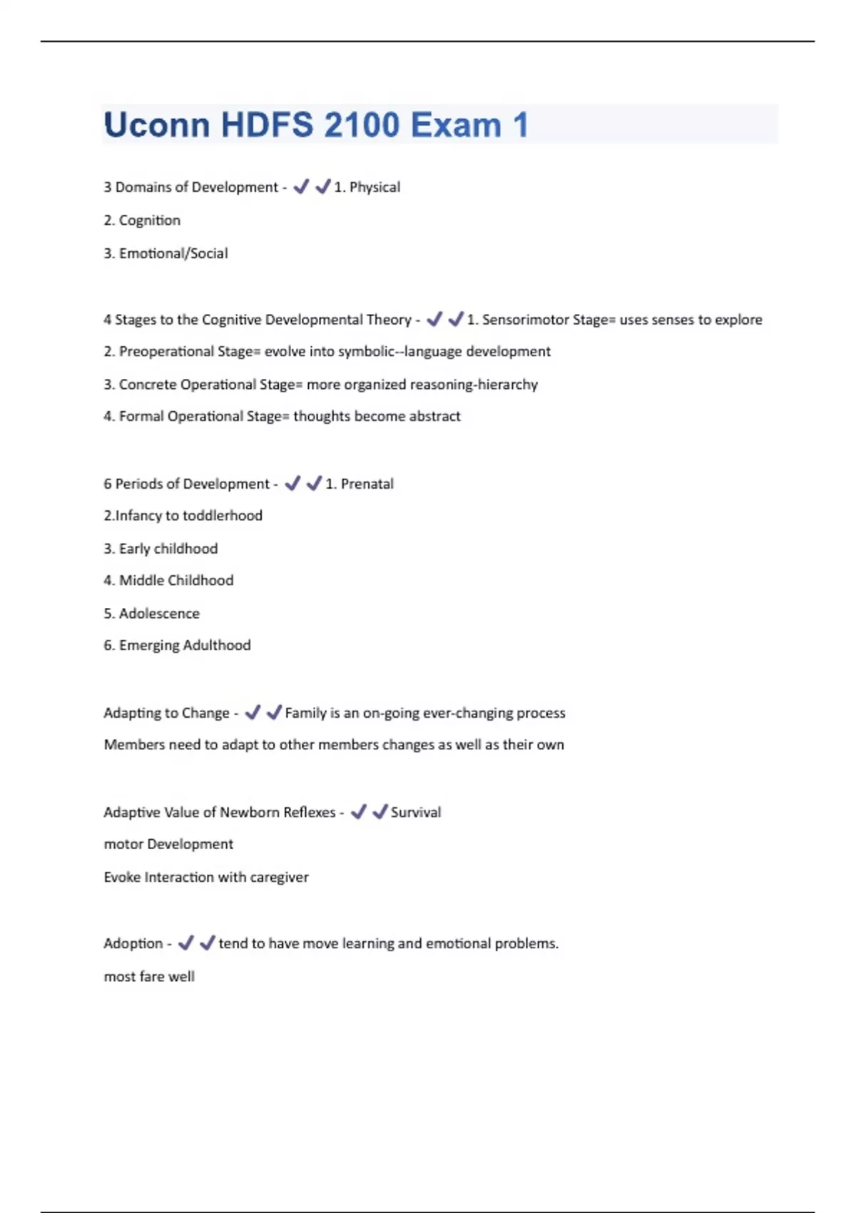 Uconn HDFS 2100 Exam 1 Questions and Answers Fully Solved 100% - Uconn ...