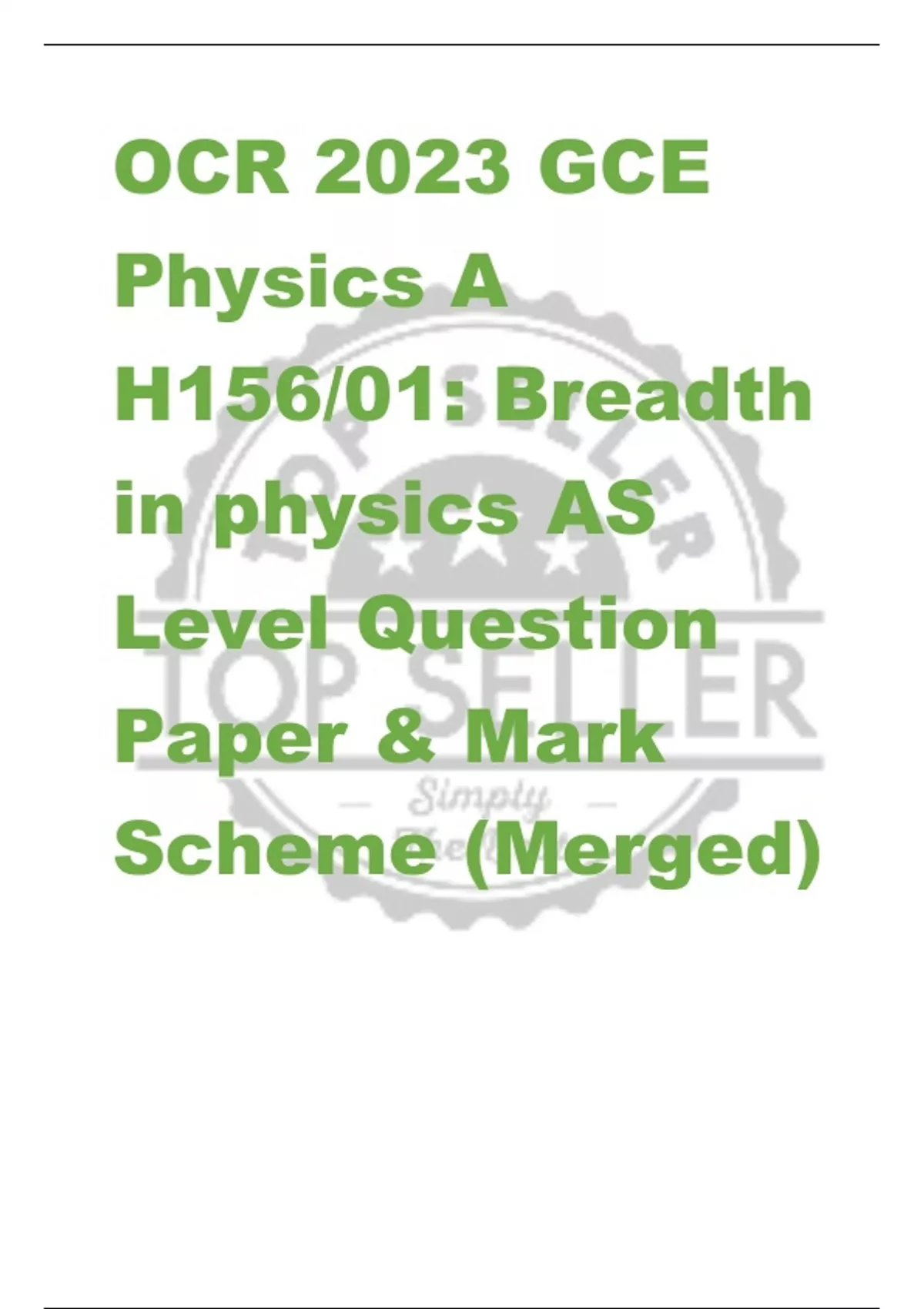 OCR 2023 GCE Physics A H156/01: Breadth in physics AS Level Question ...