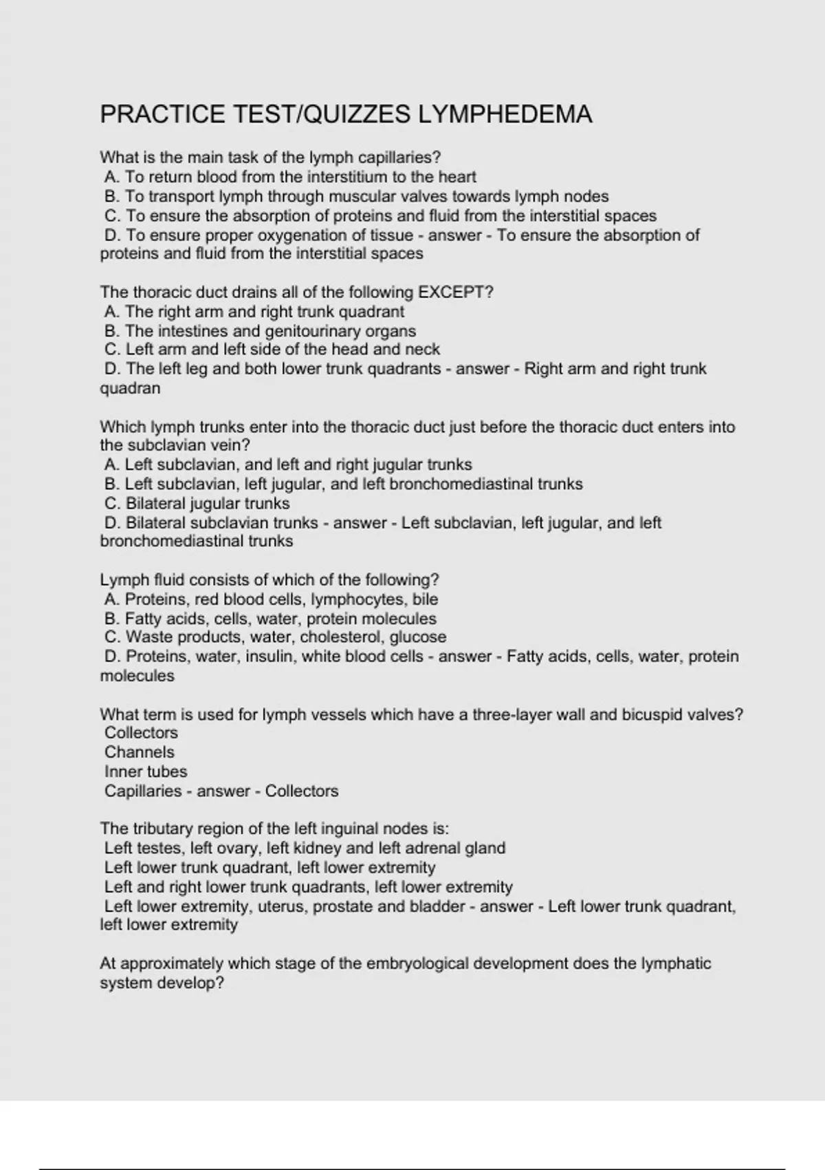 PRACTICE TEST/QUIZZES LYMPHEDEMA - PRALYMPHEDEMA - Stuvia US