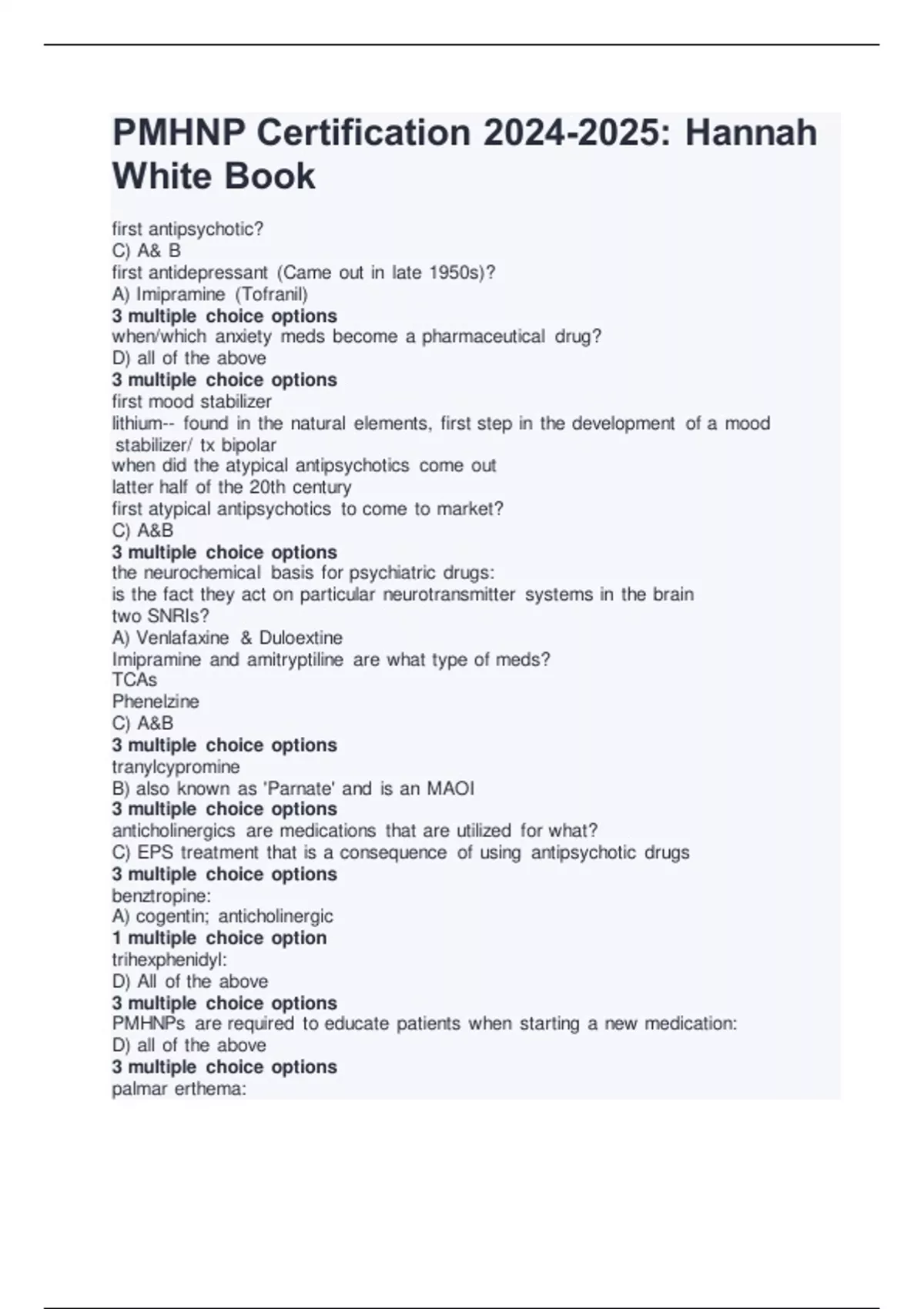 PMHNP Certification : Hannah White Book - PMHNP Certification - Stuvia US