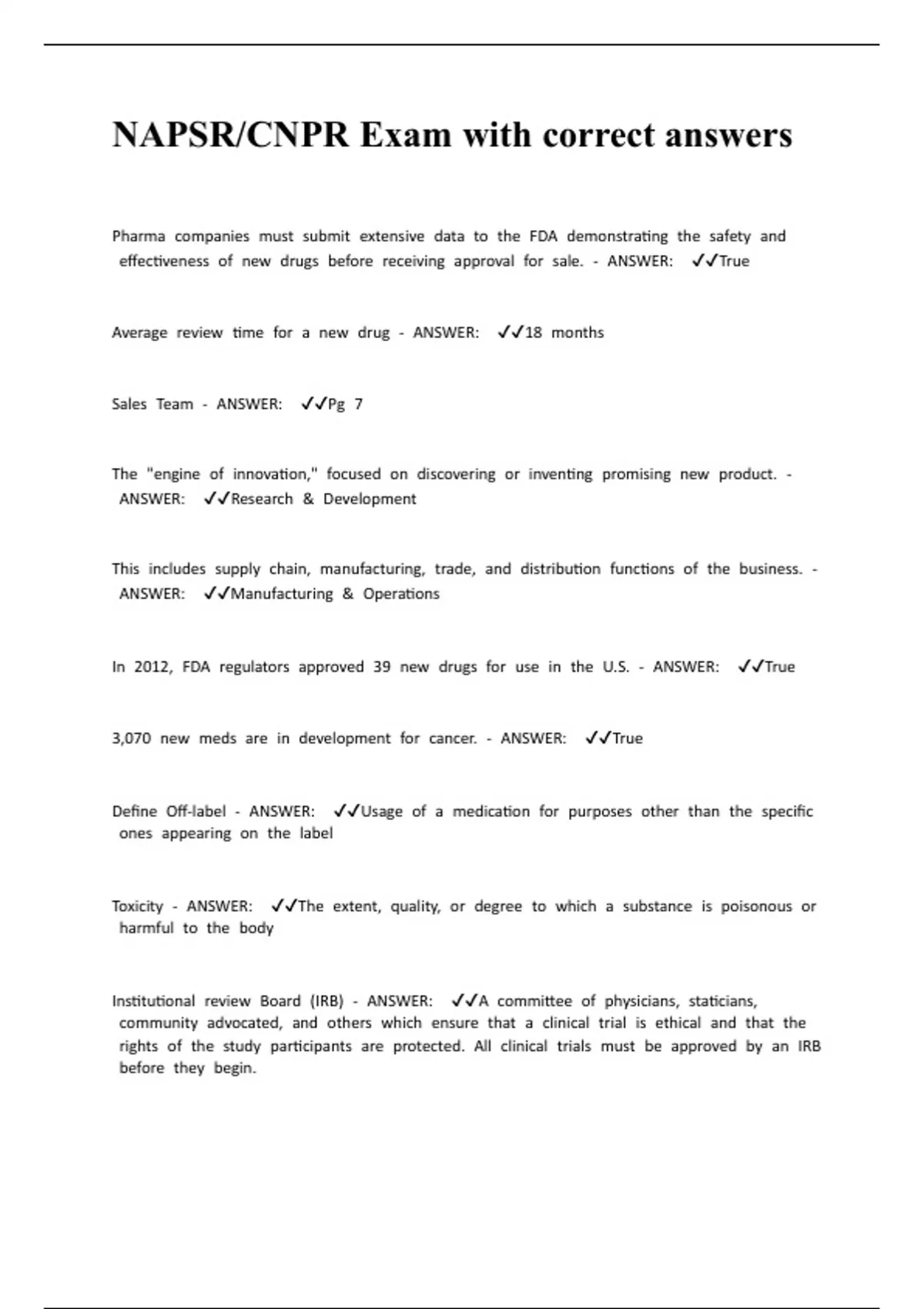 NAPSR/CNPR exam with correct answers 2024 - NAPSR/CNPR - Stuvia US