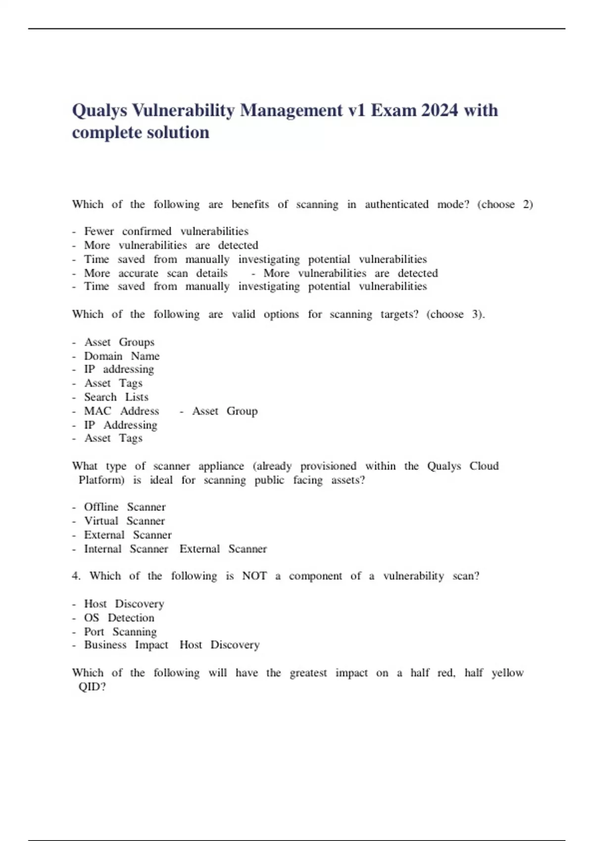 Qualys Vulnerability Management v1 Exam 2024 with complete solution ...