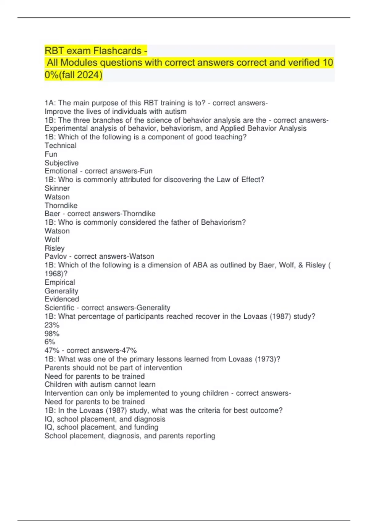 RBT exam Flashcards - All Modules questions with correct answers ...