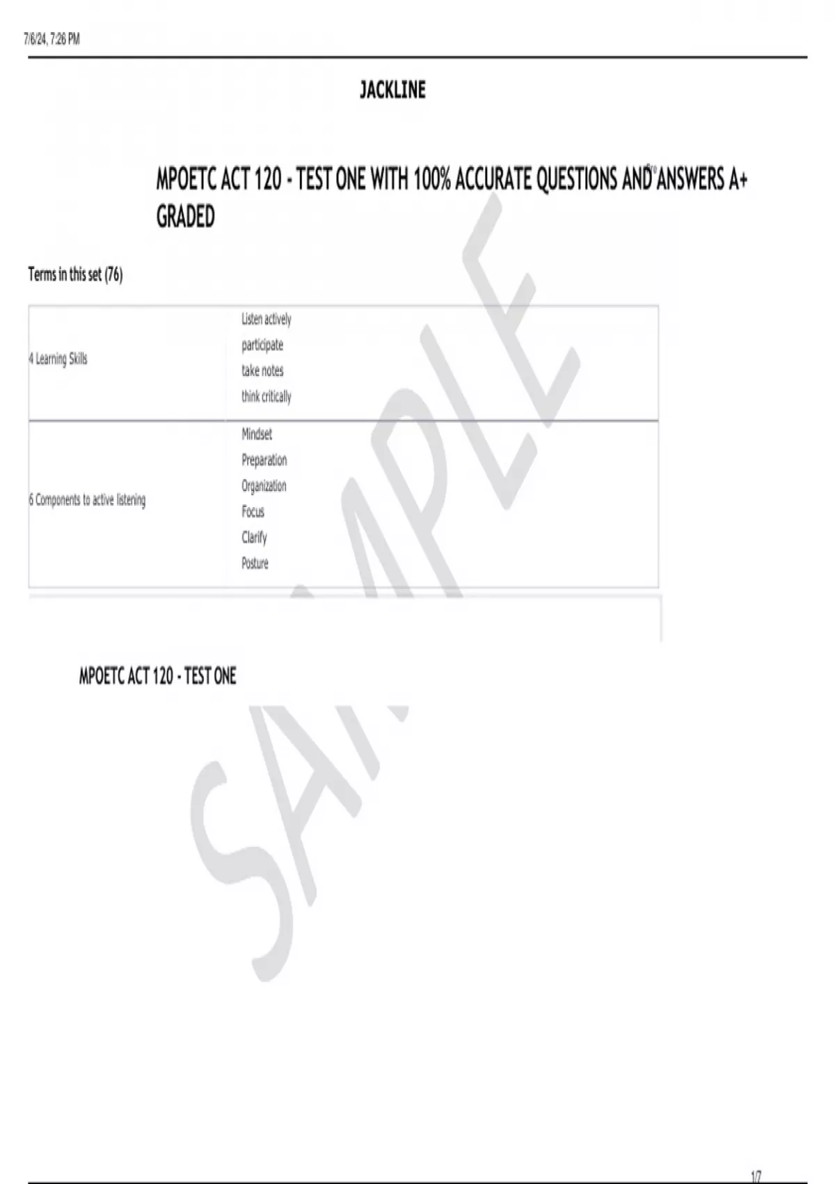 Mpoetc Act 120 Test One With 100 Accurate Questions And Answers A Graded Social Science