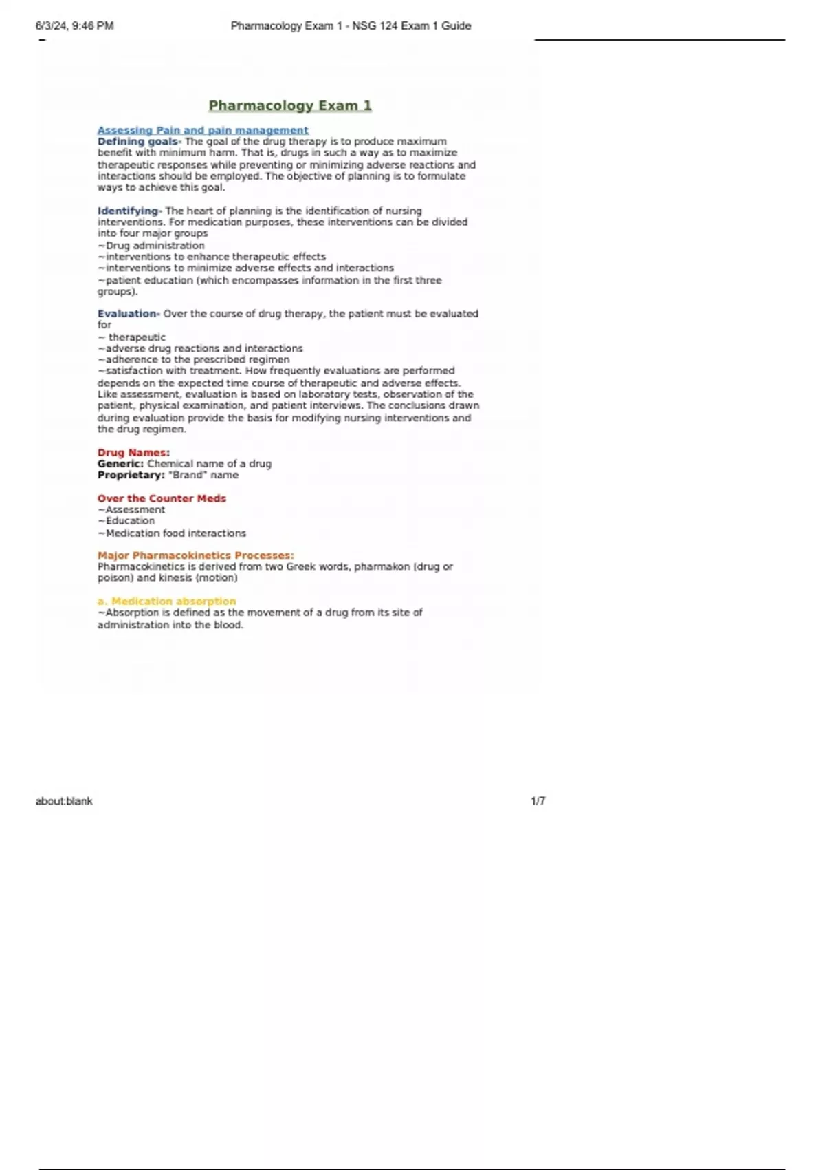 NSG124/ NSG 124 Exam 1 guide 5 (NEW 2024/ 2025 Update) Pharmacology ...