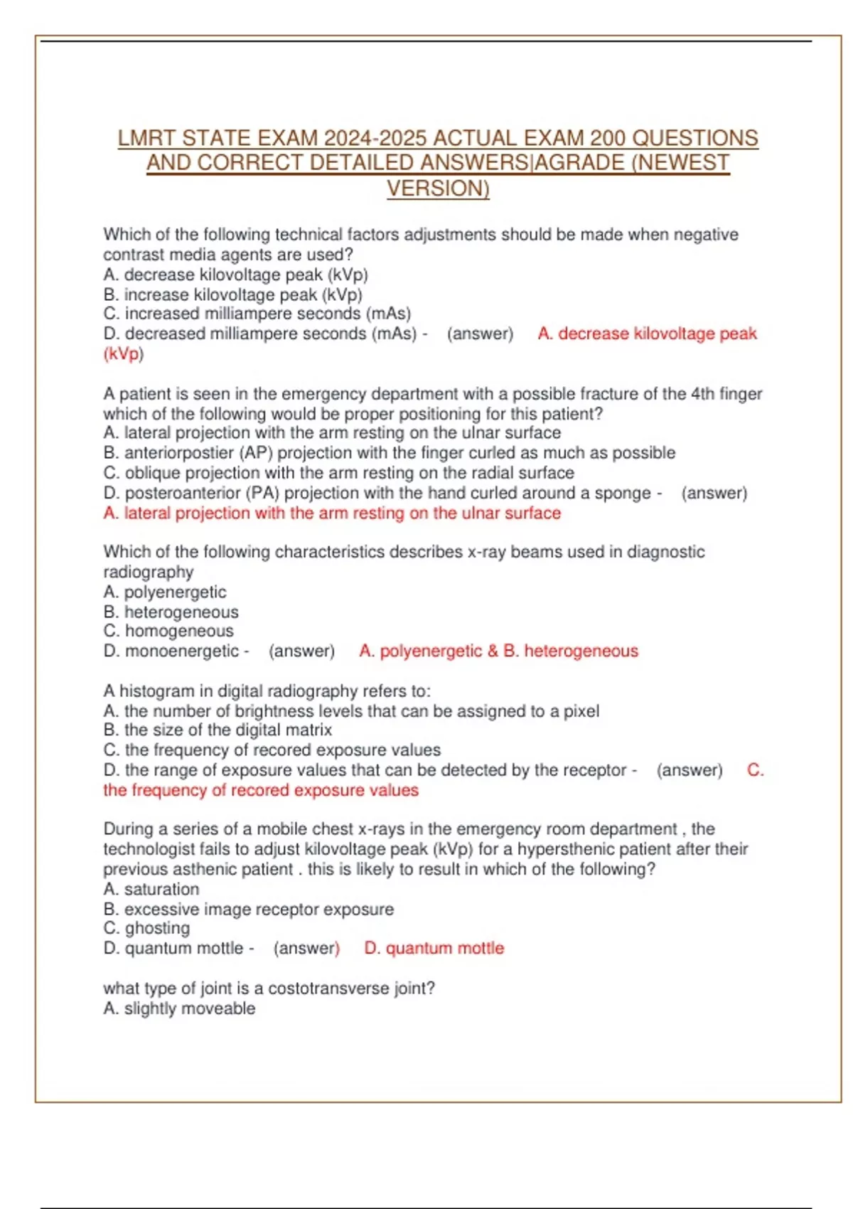 LMRT STATE EXAM ACTUAL EXAM 200 QUESTIONS AND CORRECT DETAILED ANSWERS ...