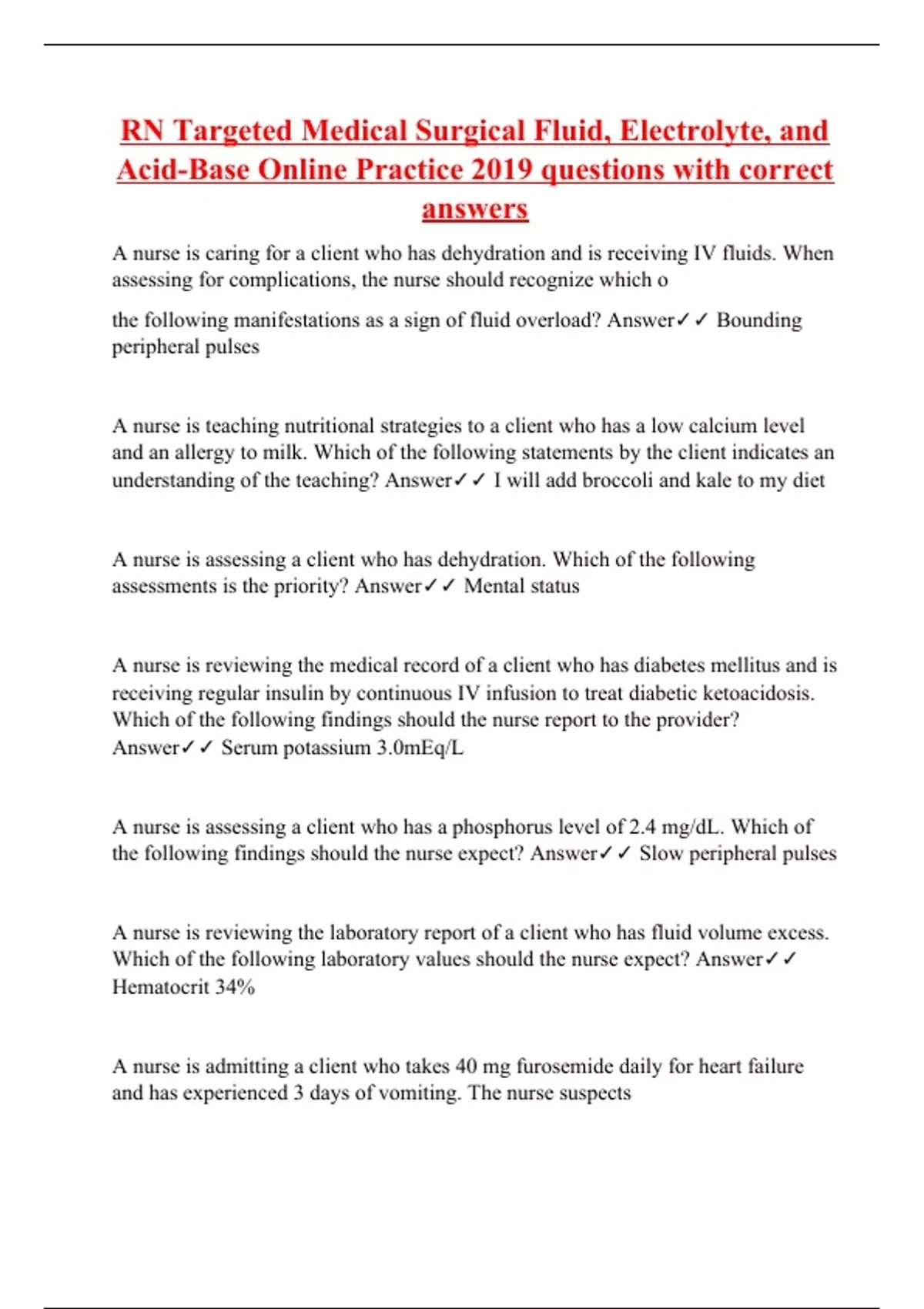 RN Targeted Medical Surgical Fluid, Electrolyte, and Acid-Base Online ...