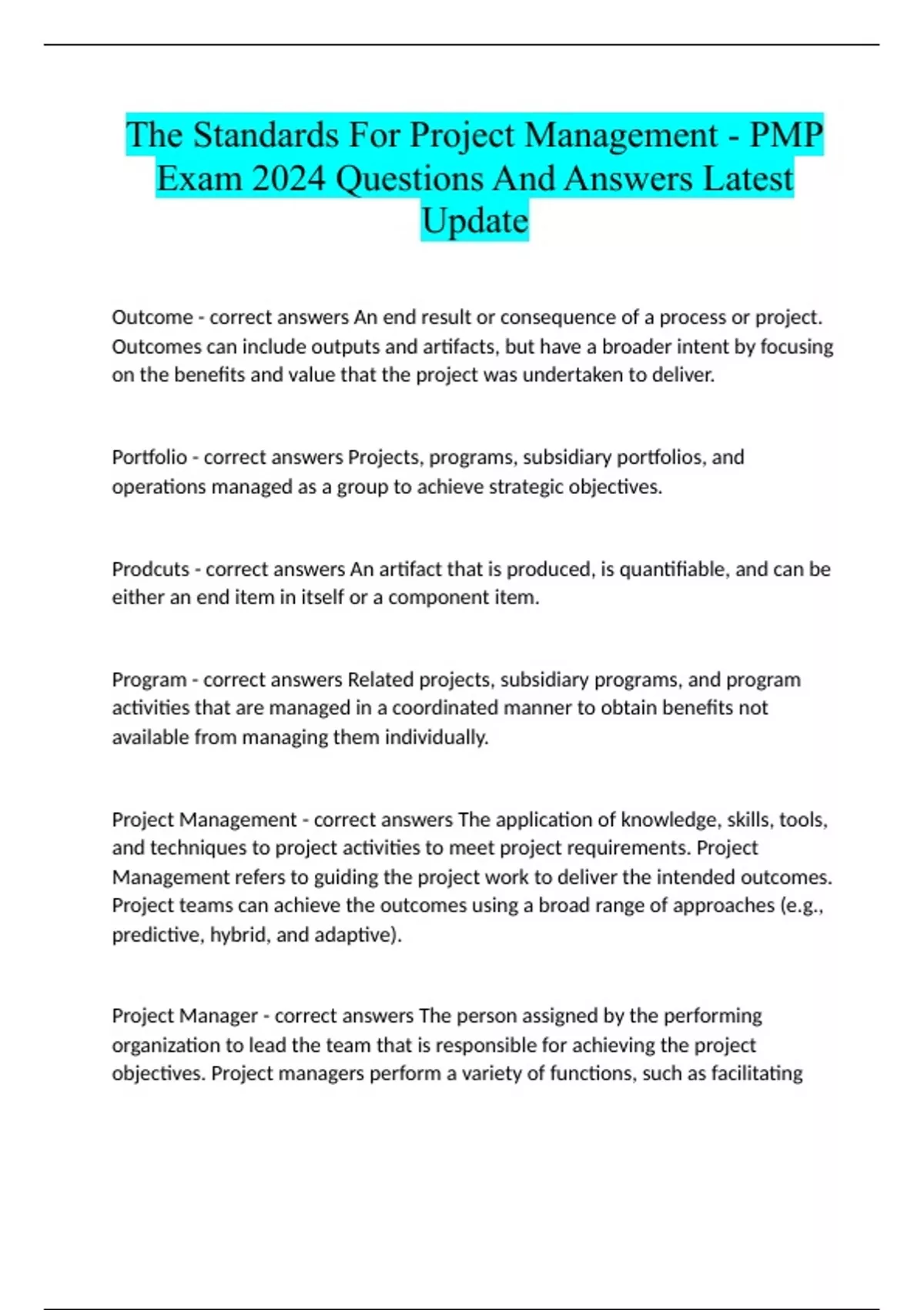 The Standards For Project Management - PMP Exam 2024 Questions And ...