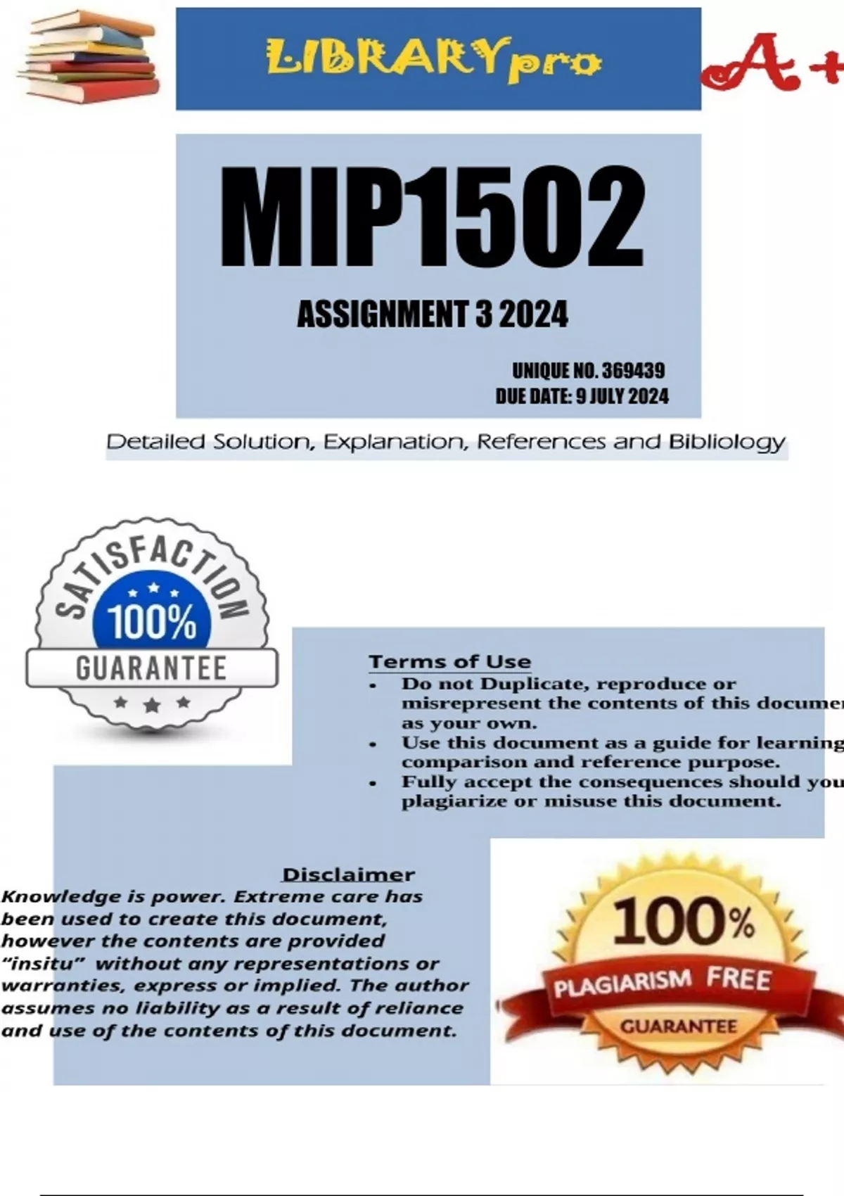 MIP1502 Assignment 3 (COMPLETE ANSWERS) 2024 (369439) - DUE 9 July 2024 ...