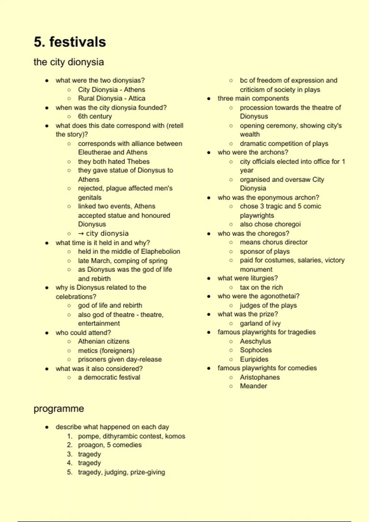 GCSE OCR Classical Civilisation - Myth & Religion - Festivals Summary ...