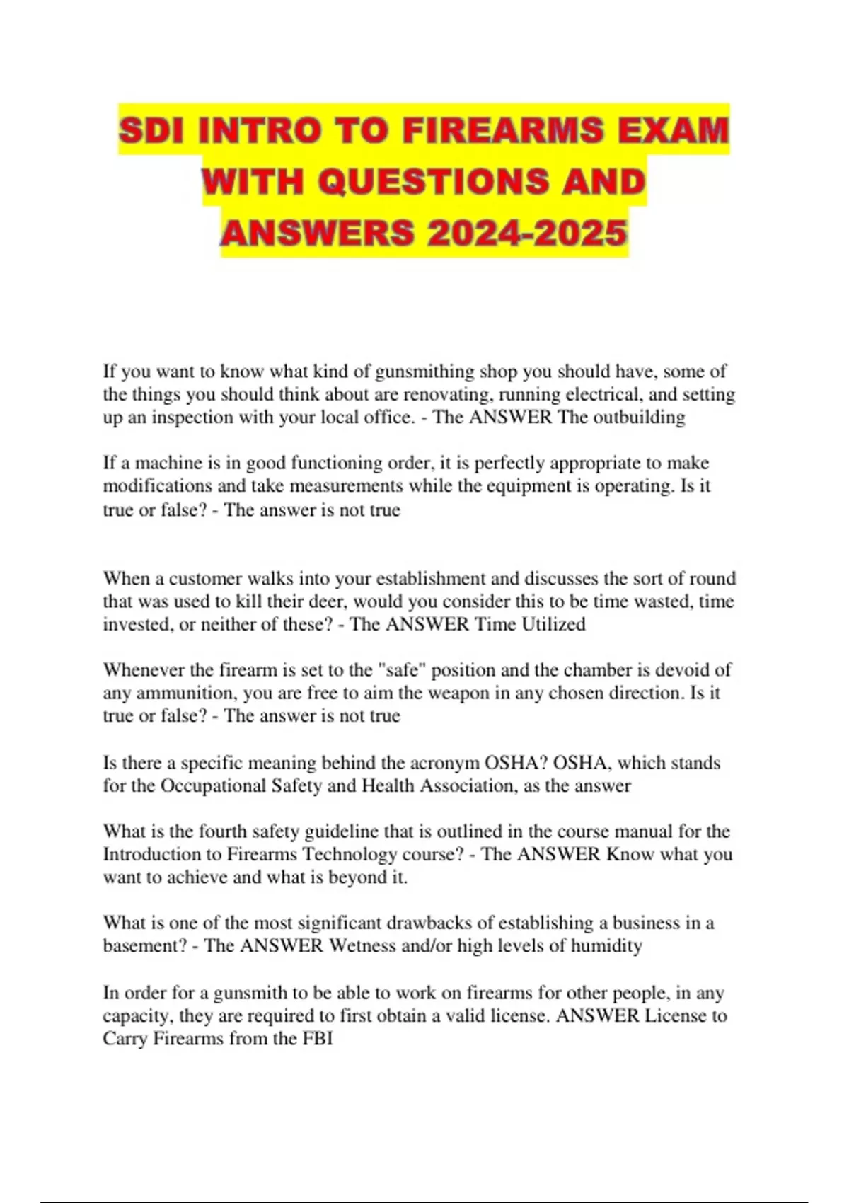 SDI INTRO TO FIREARMS EXAM WITH QUESTIONS AND ANSWERS - SDI INTRO TO ...