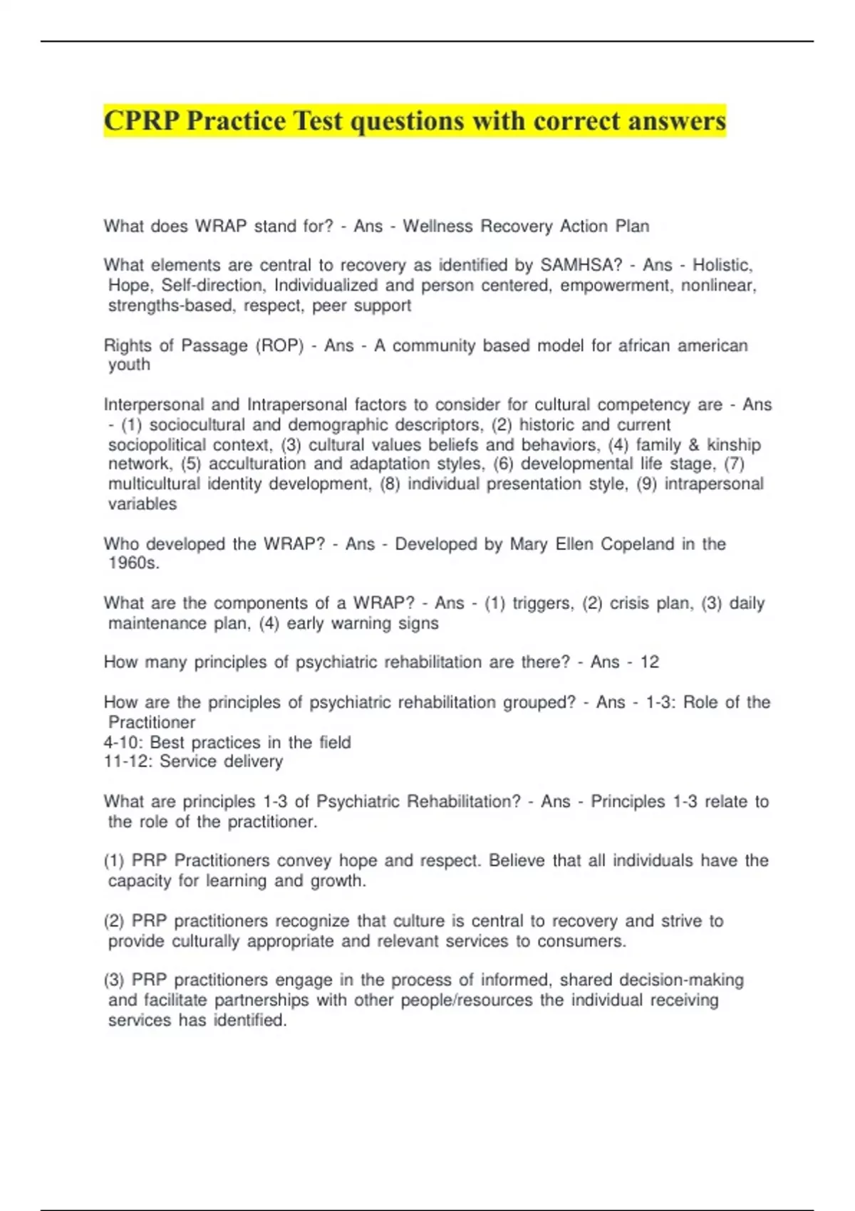 CPRP Practice Test questions with correct answers. - CFRP - Stuvia US