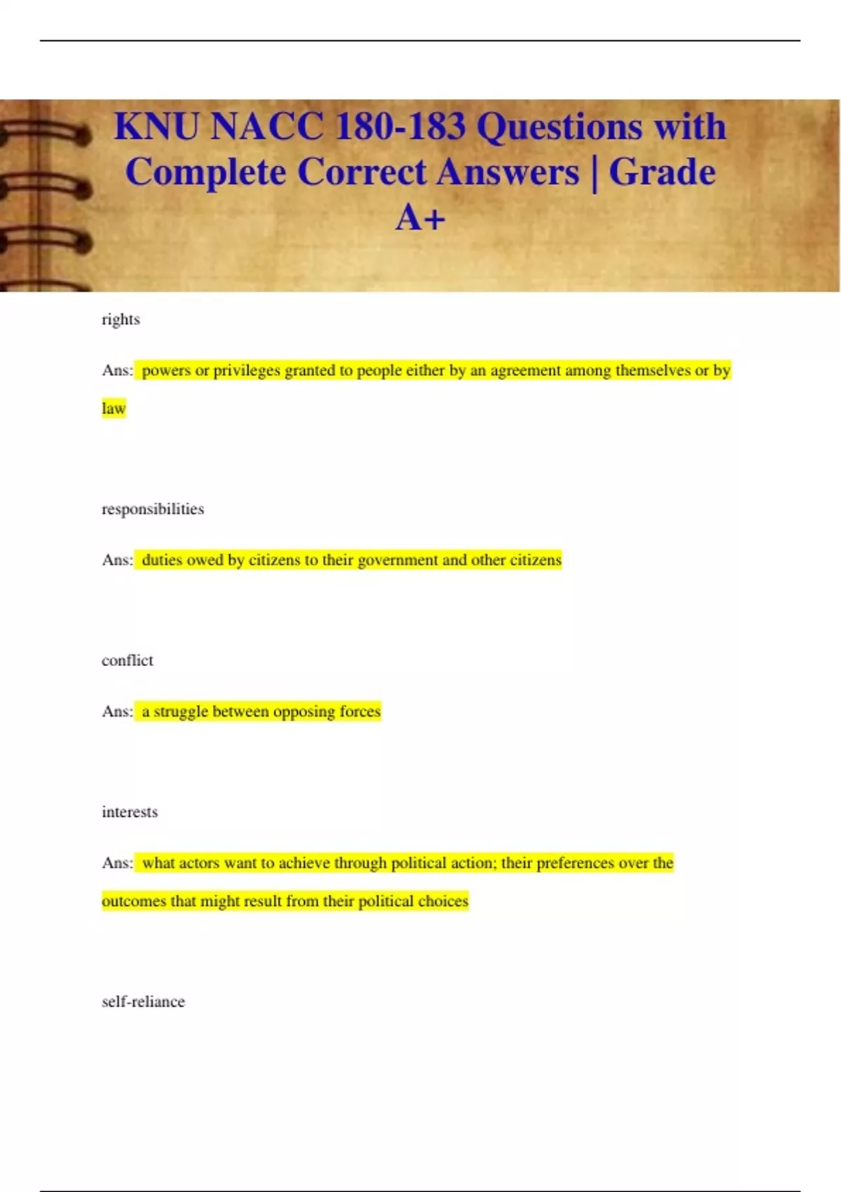 KNU NACC 180-183 Questions with Complete Correct Answers | Grade A+ ...