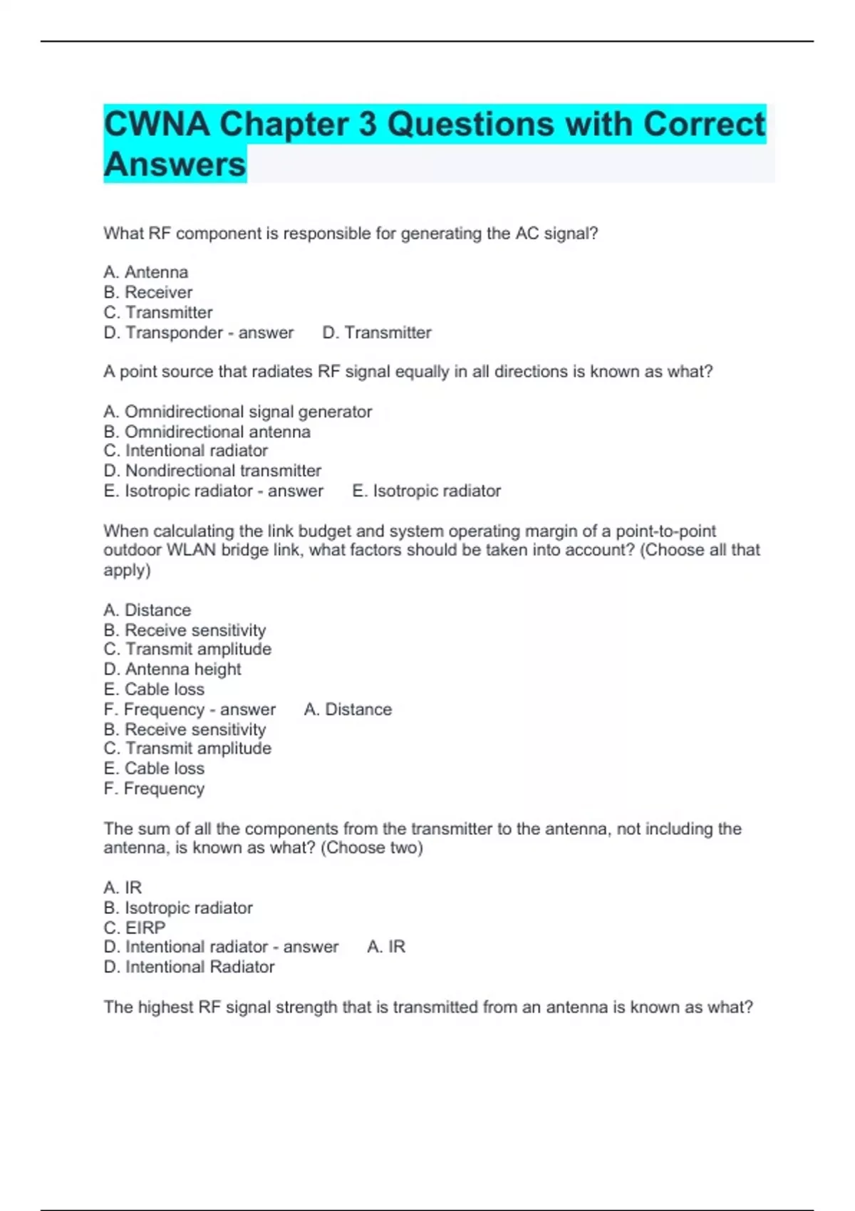 CWNA Chapter 3 Questions with Correct Answers - CWNA - Certified ...
